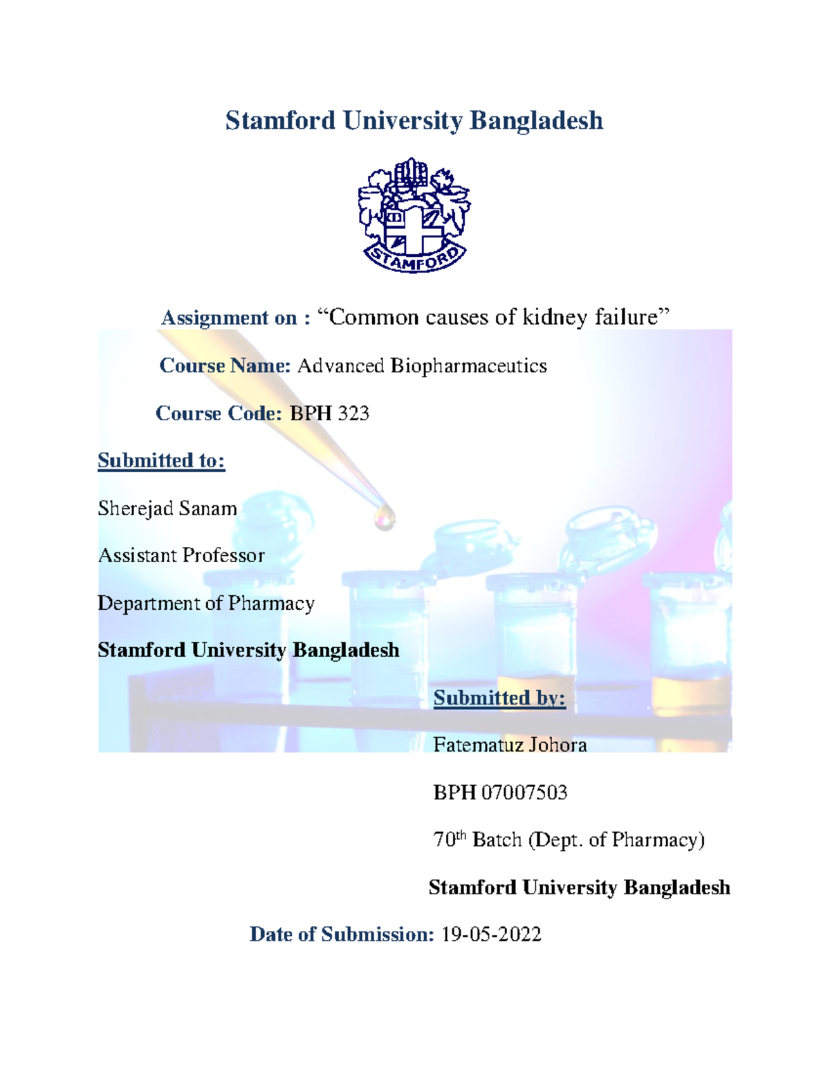 Adv.bio assignment - helfull documeny - Stamford University Bangladesh ...