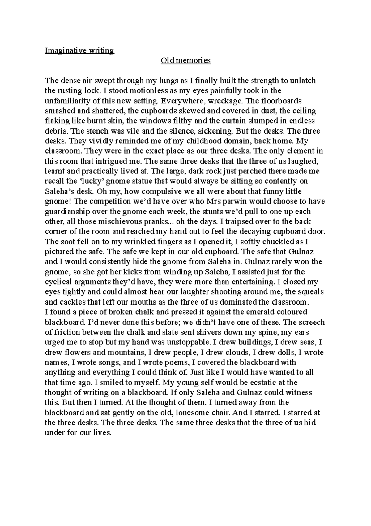 Imaginative writing old memories - Imaginative writing Old memories The ...