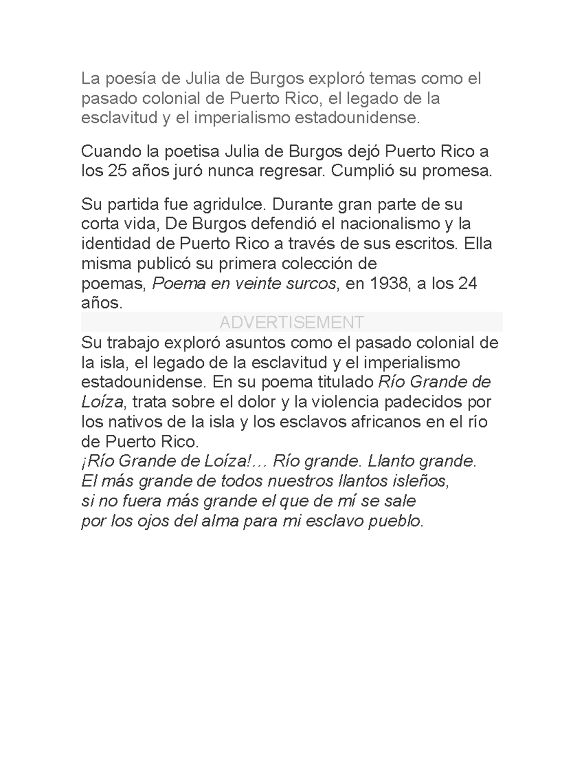 La poesía de Julia de Burgos exploró temas como el pasado colonial de ...