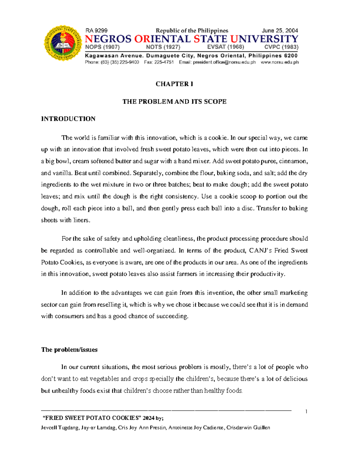 CANJs- Delicious- Cookies - “FRIED SWEET POTATO COOKIES” 2024 by; 1 CHAPTER I THE PROBLEM AND ...