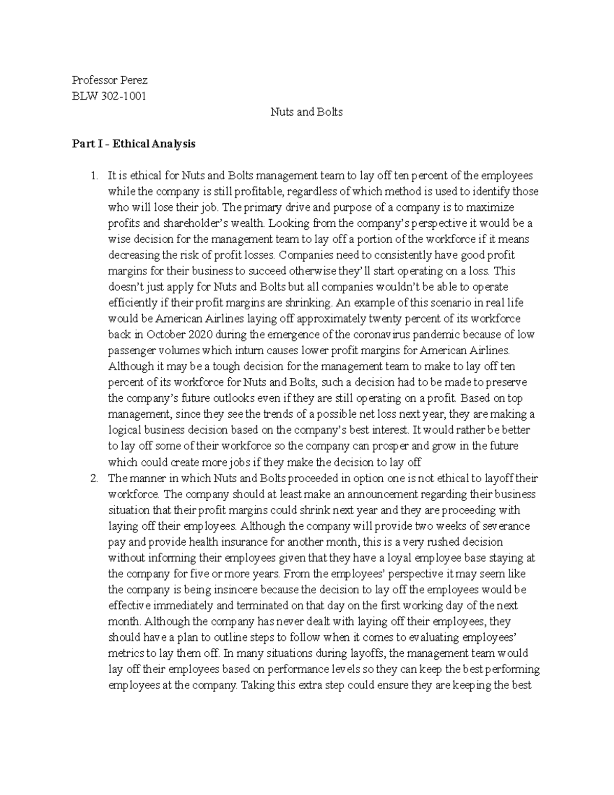 BLW 302 Nuts and Bolts - Professor Perez BLW 302- Nuts and Bolts Part I ...