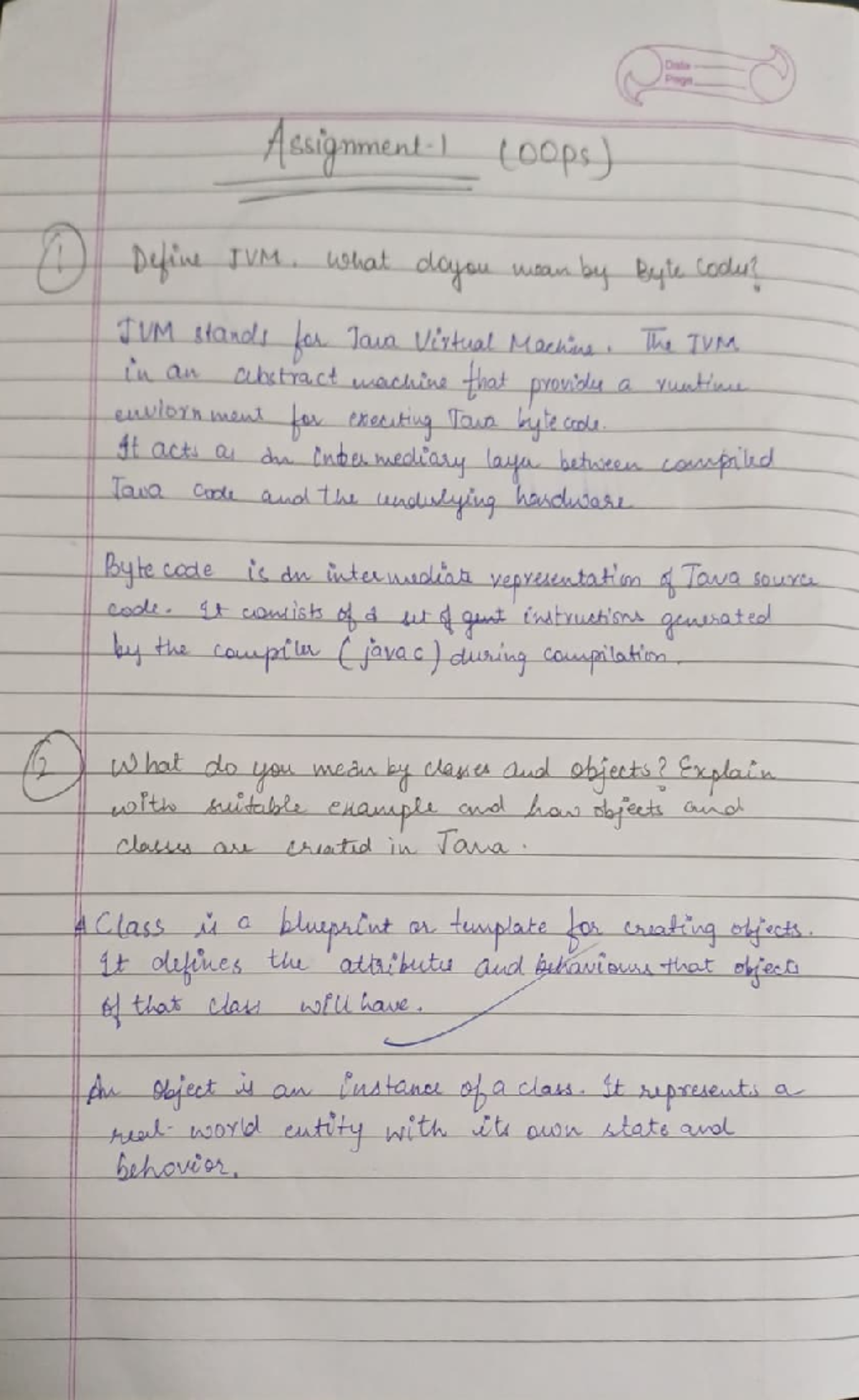 Assignment-1 OOPS - Assigmmend- oopsy JVM shat dayau TIM stancl la Jaua ...