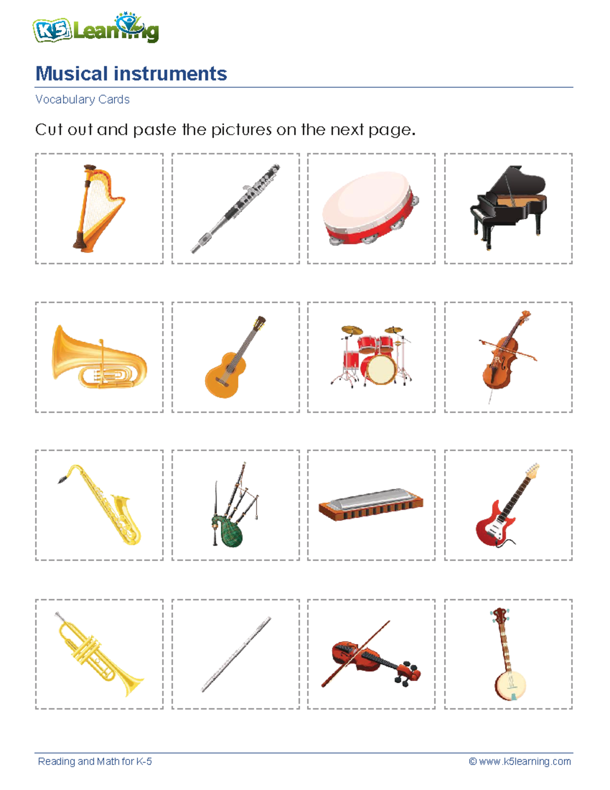 Musical-words-a - Ingles Basico - Cut out and paste the pictures on the ...