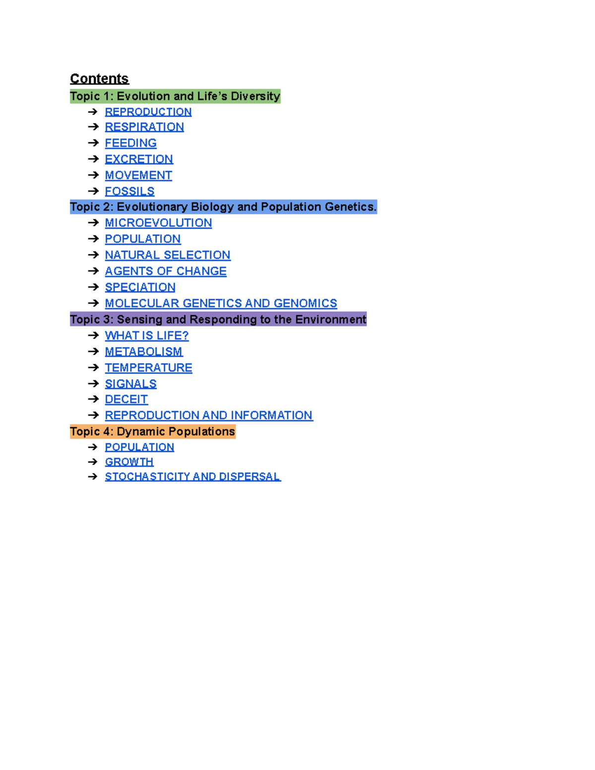 Biology lifes complexities biol10011 lecture notes - Contents Topic 1 ...