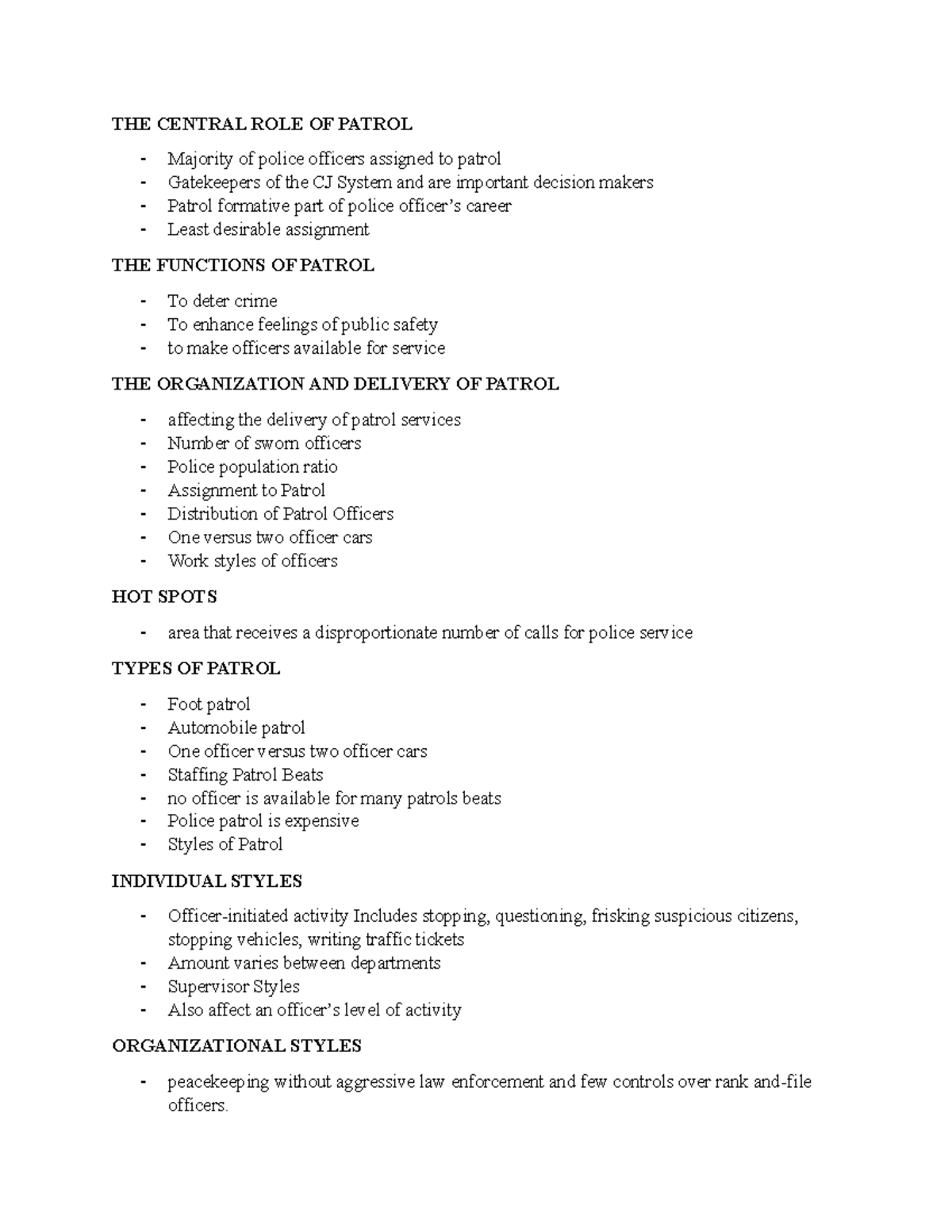 CRJ 202 Notes 1 - Different Police Patrol, law enforcement - THE ...