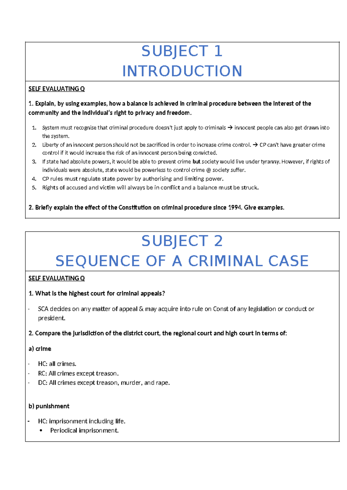 Spr 421 Sem Test 1 Summary - SUBJECT 1 INTRODUCTION SELF EVALUATING Q 1 ...