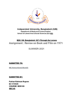 BDS09 - ASSIGNMENT Course ID: BDS NAME:AVIJIT KUMAR SAHA ID: TOPIC: Analysis on book and film ...