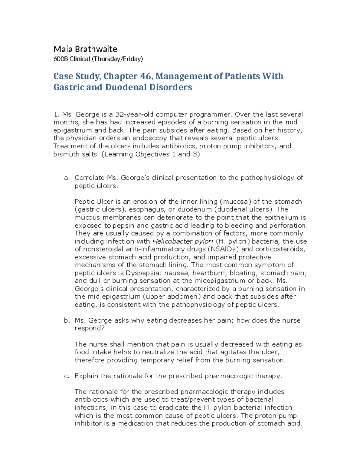 GI CASE Study MB - Maia Brathwaite 600B Clinical (Thursday/Friday) Case ...