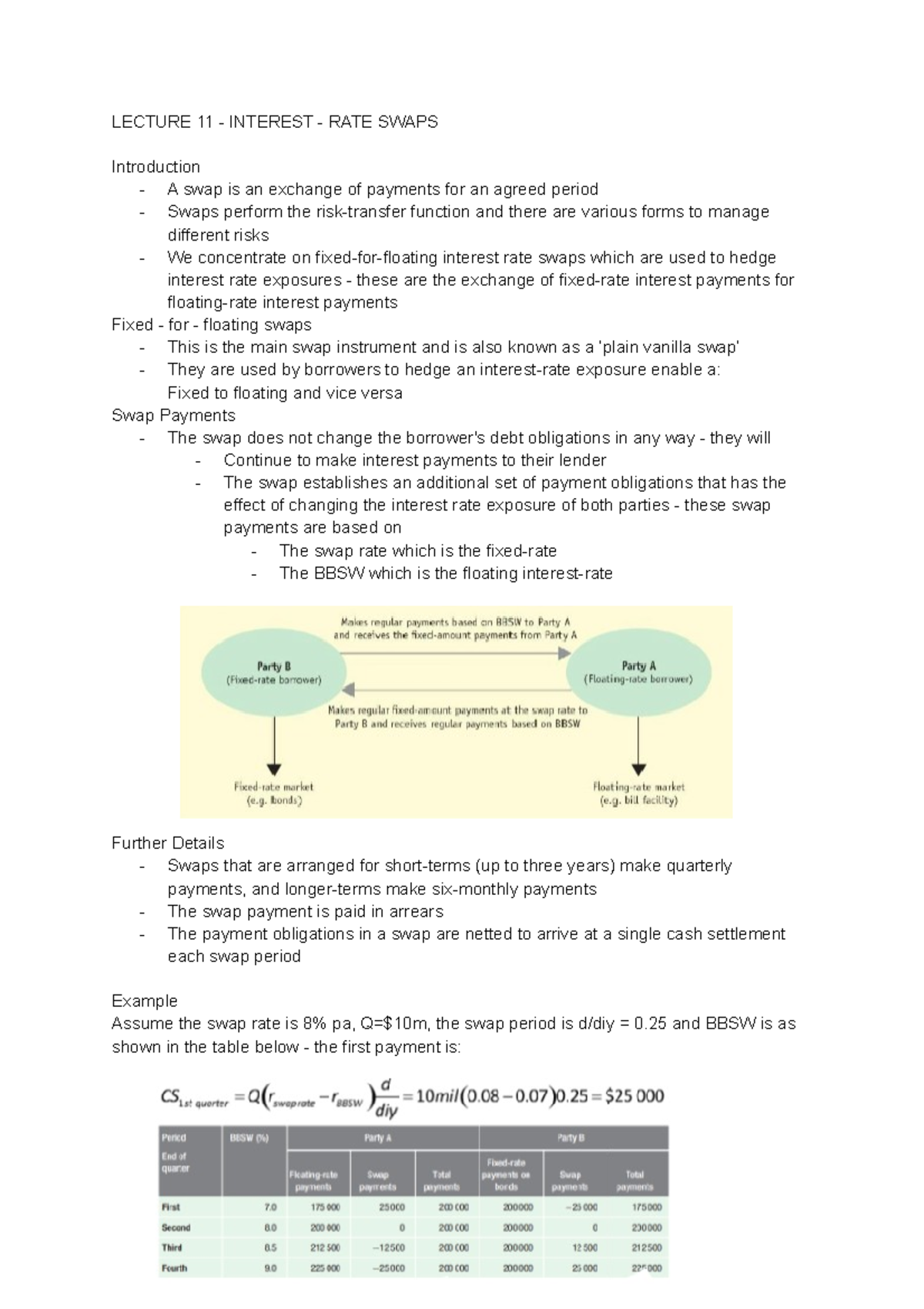 Lecture 11 - Interest - RATE Swaps - LECTURE 11 - INTEREST - RATE SWAPS ...