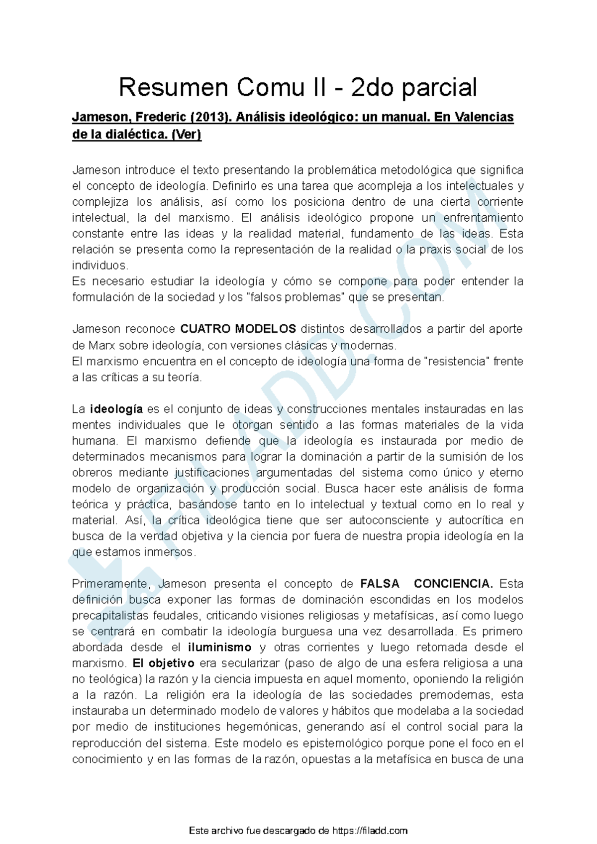 Comu II - 2do parcial - Completo - Resumen Comu II - 2do parcial Jameson, Frederic (2013 ...
