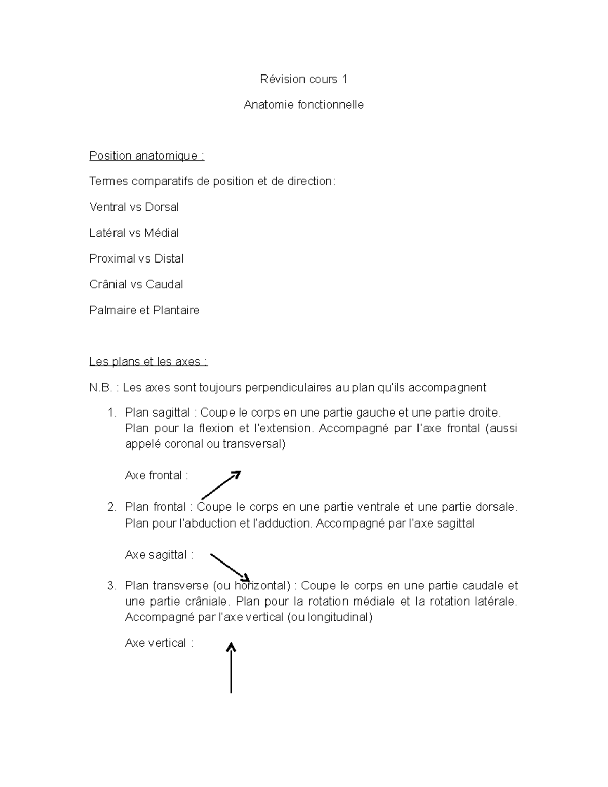 ANM 1004 Révision du cours 1 - Révision cours 1 Anatomie fonctionnelle ...