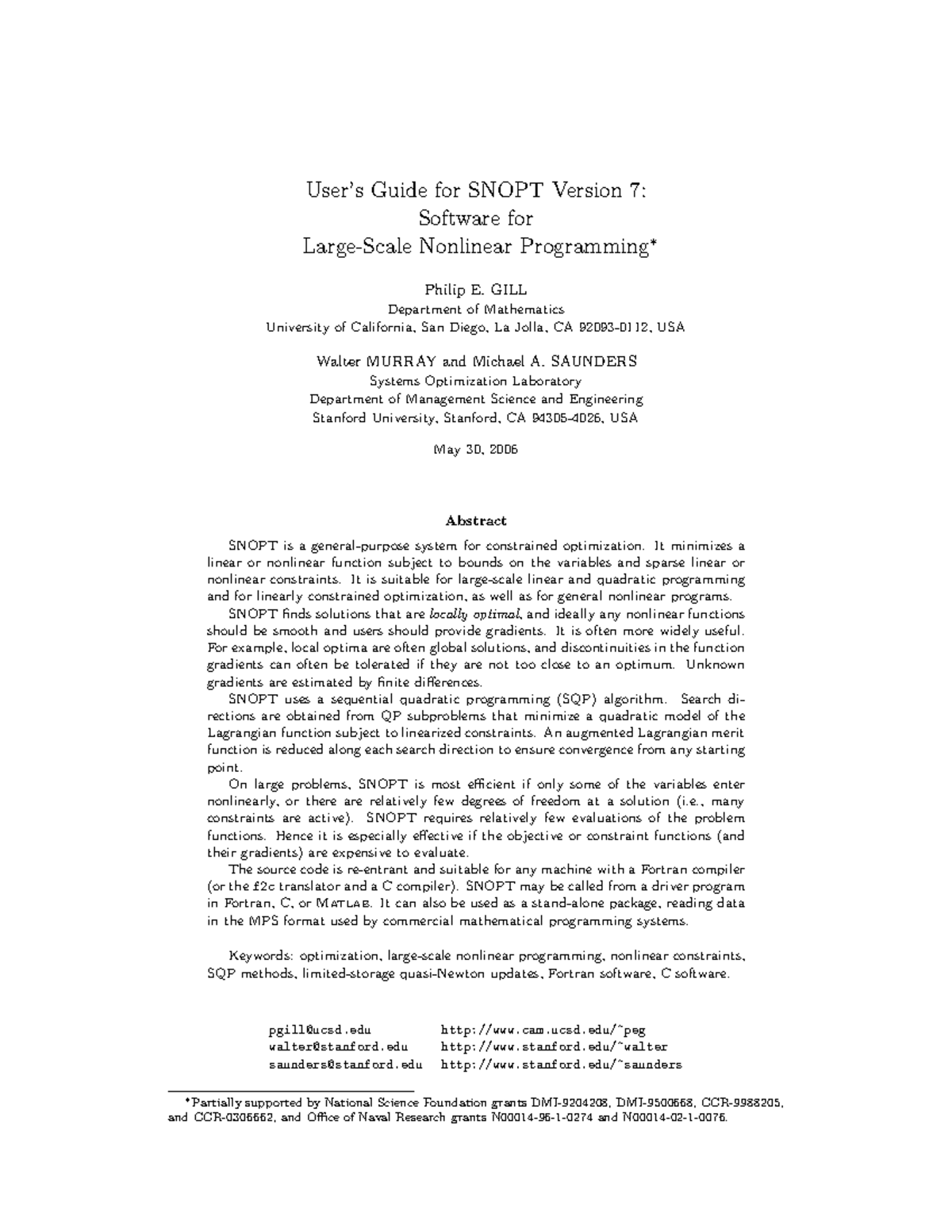 Sndoc 7 - dcwscwe - User’s Guide for SNOPT Version 7: Software for Large-Scale Nonlinear ...
