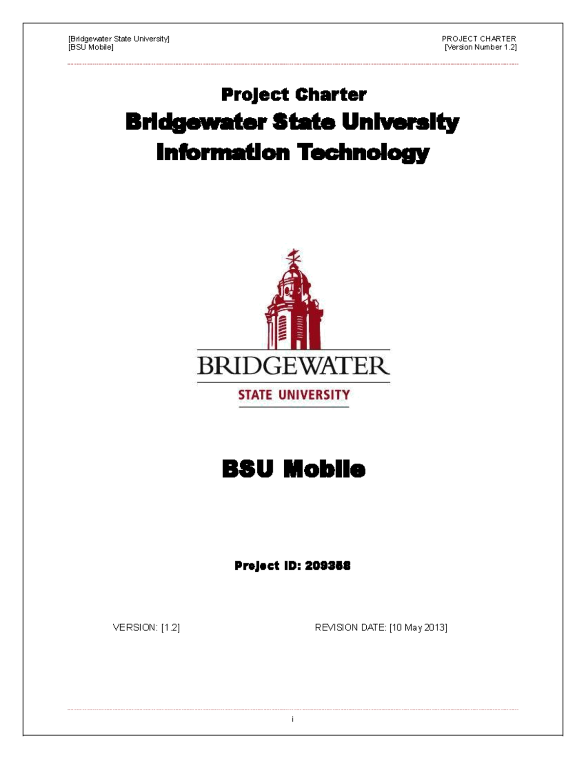 Project Charter Template 17 BSU Mobile Version Number 1 Project