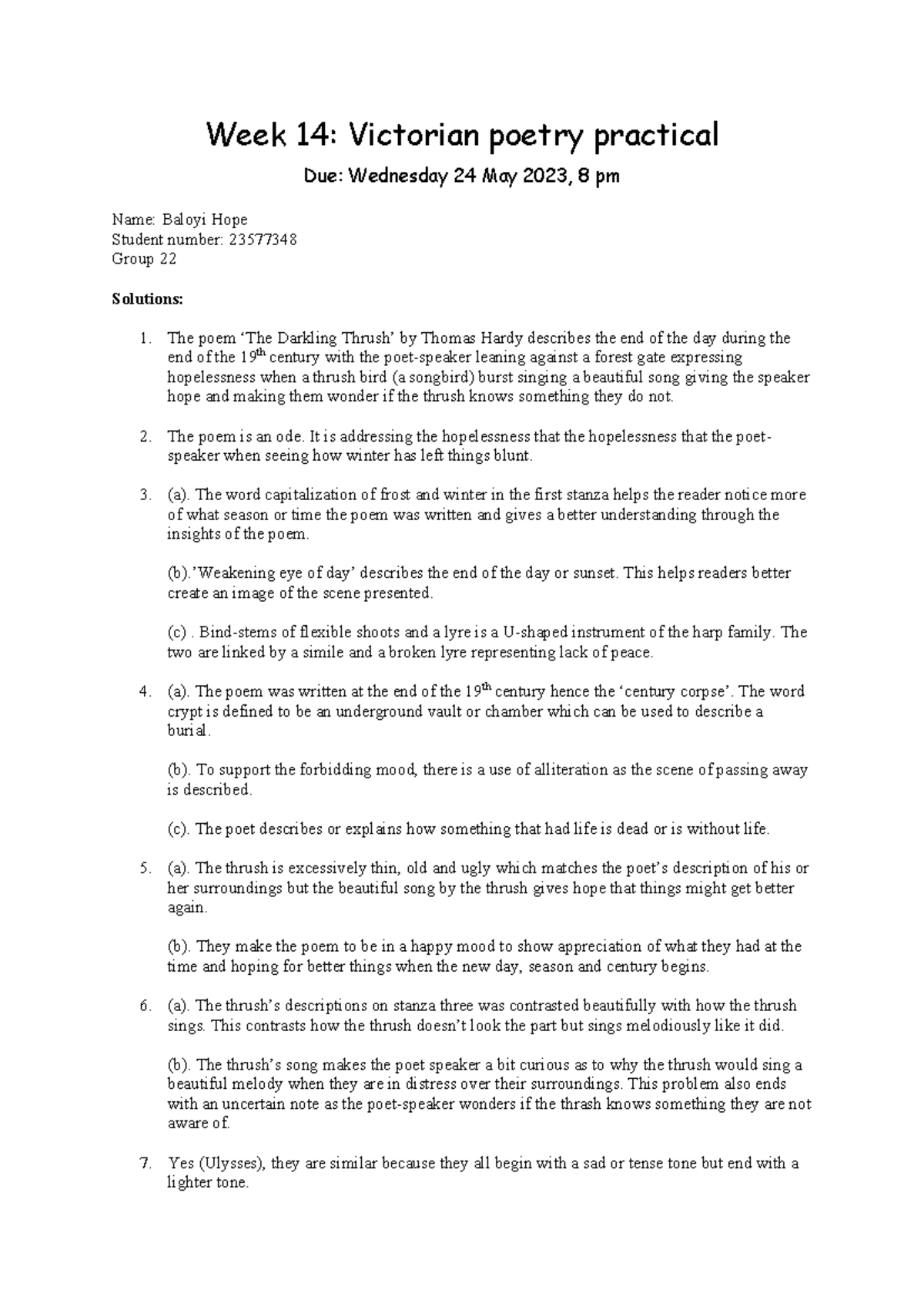 Week 14 worksheet - Week 14: Victorian poetry practical Due: Wednesday ...