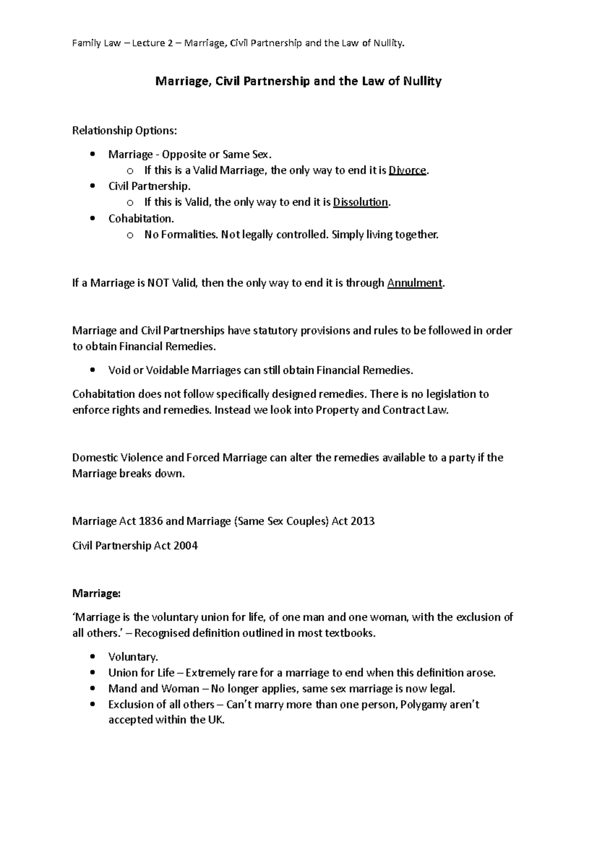Lecture 2 - Marriage, Civil Partnership and the Law of Nullity - Family ...