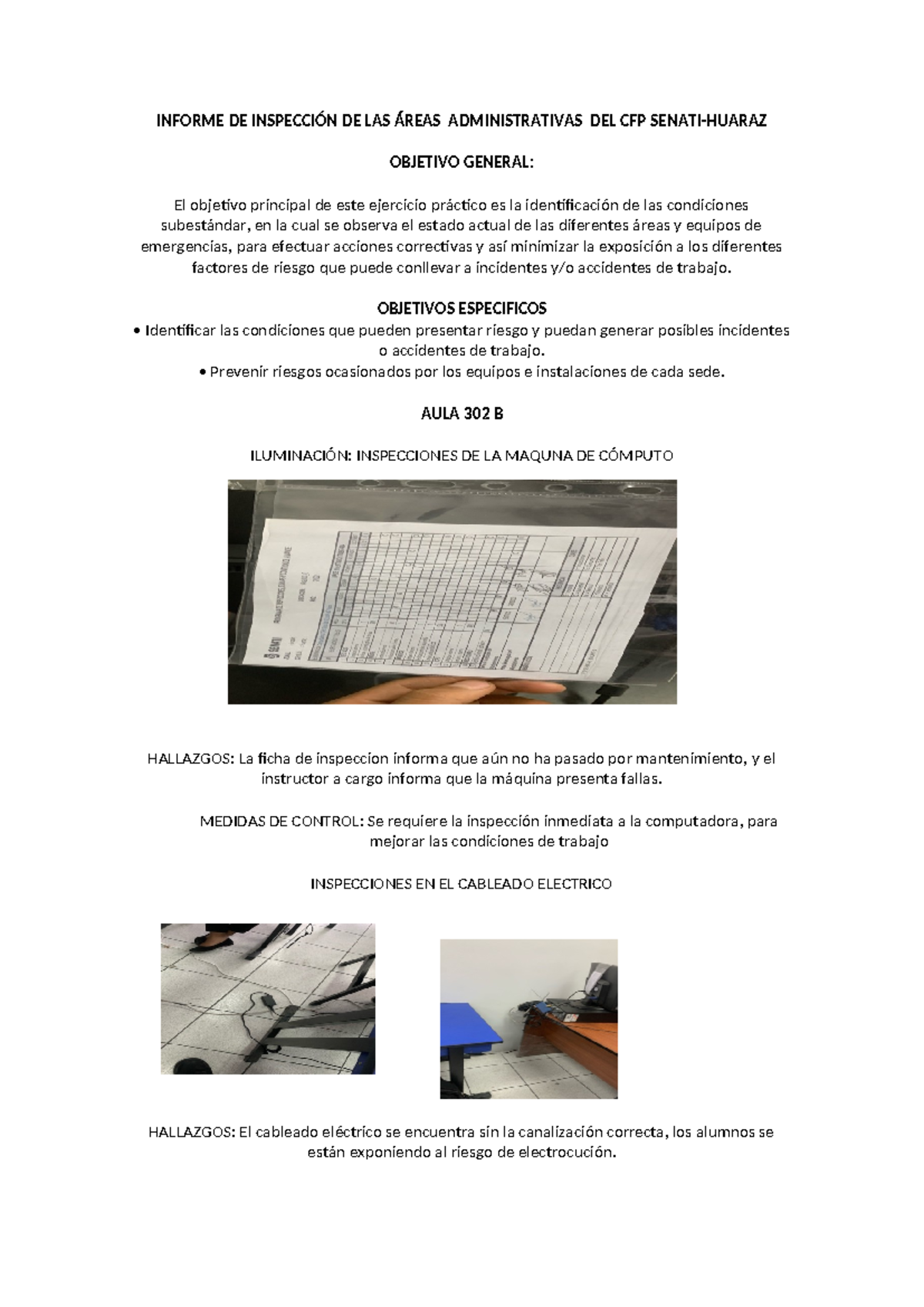 Check LIST Observaciòn - INFORME DE INSPECCIÓN DE LAS ÁREAS ...