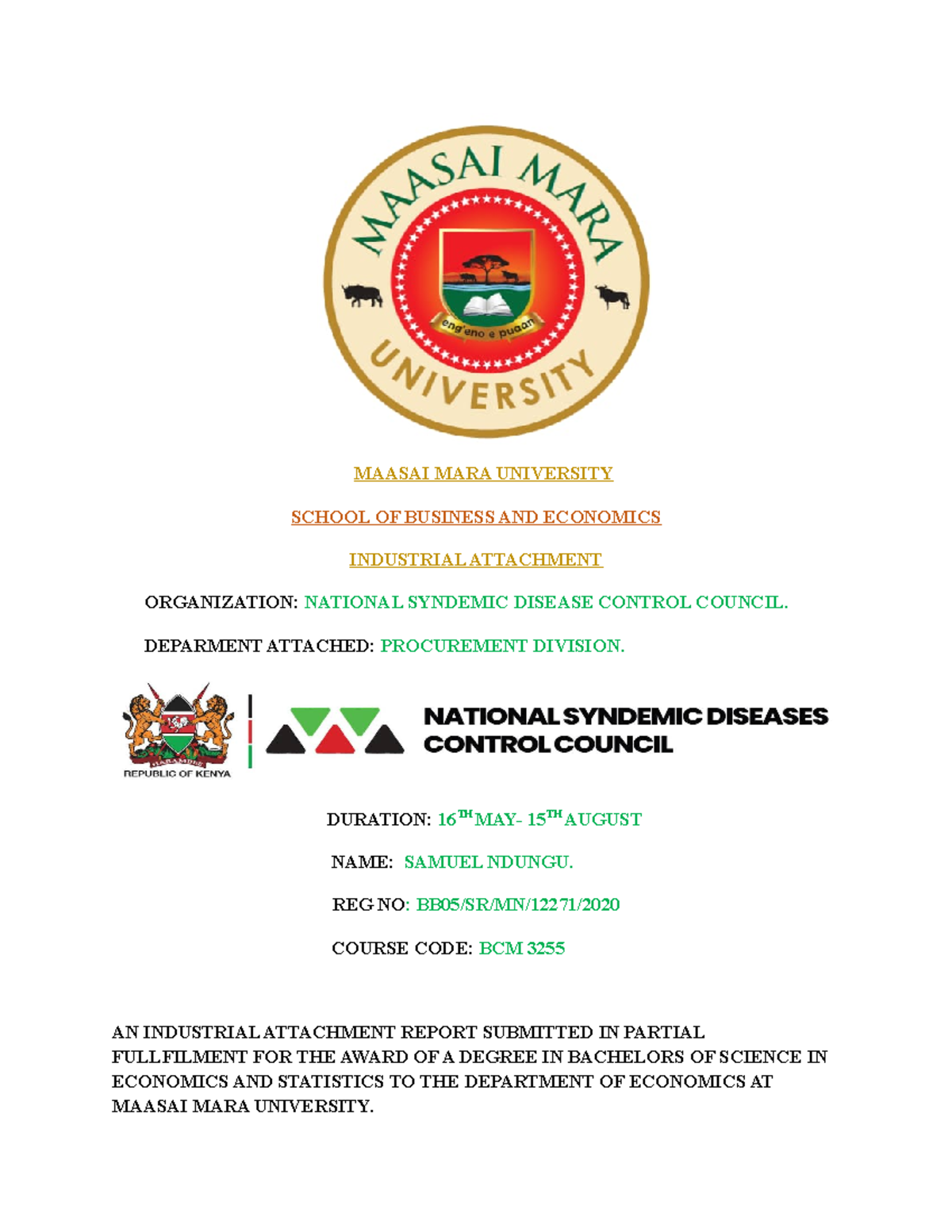 Maasai MARA Universit 1 - MAASAI MARA UNIVERSITY SCHOOL OF BUSINESS AND ...