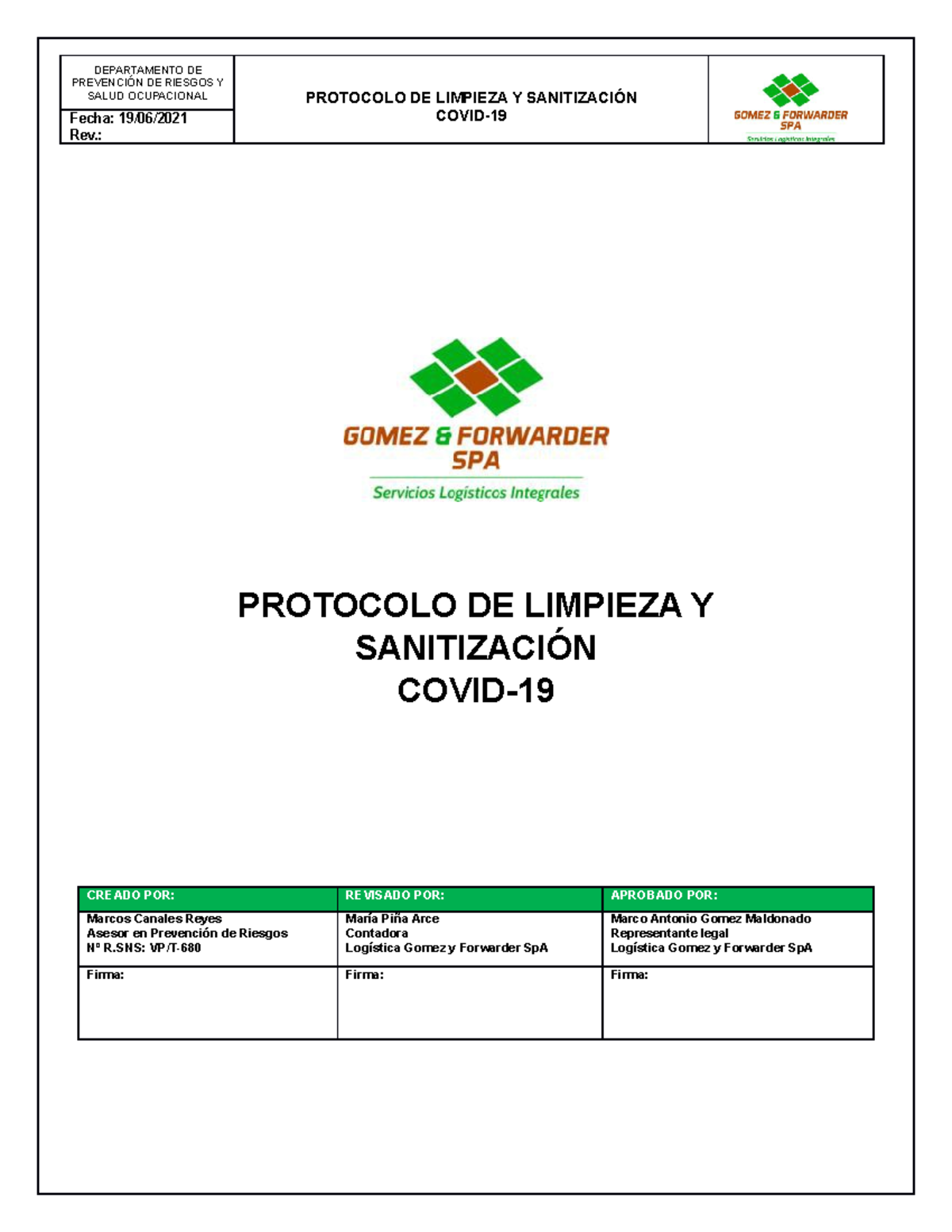 Protocolo DE Limpieza Y Sanitización - PREVENCIÓN DE RIESGOS Y SALUD OCUPACIONAL PROTOCOLO DE ...