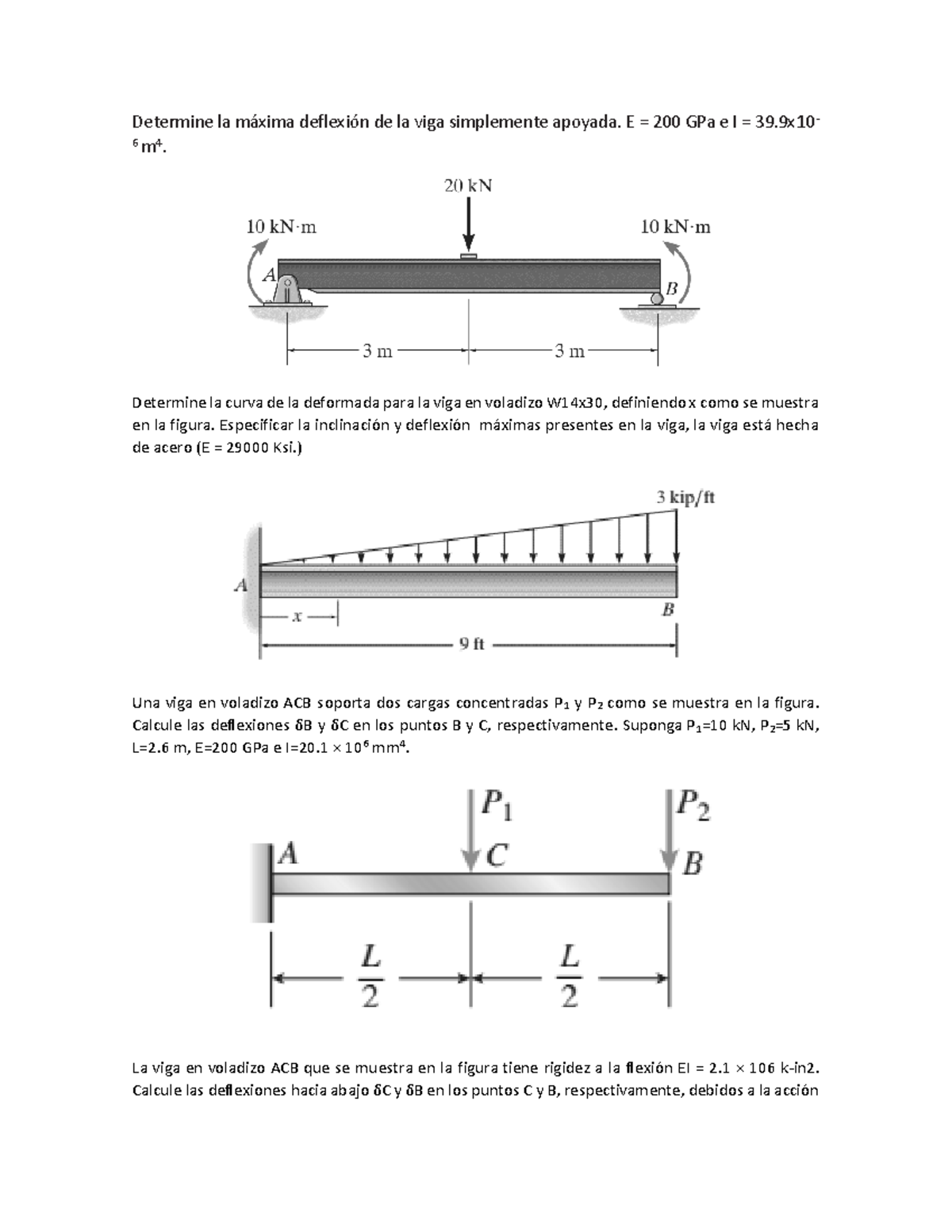 TEMA 4 deflexiones en vigas - Determine la máxima deflexión de la viga simplemente apoyada. E ...