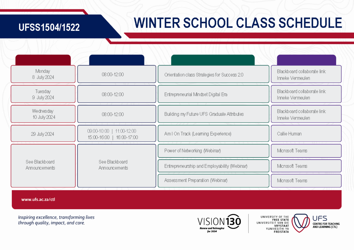 UFSS1522 Winter School Class Schedule Inneke Vermeulen - Monday 8 July ...