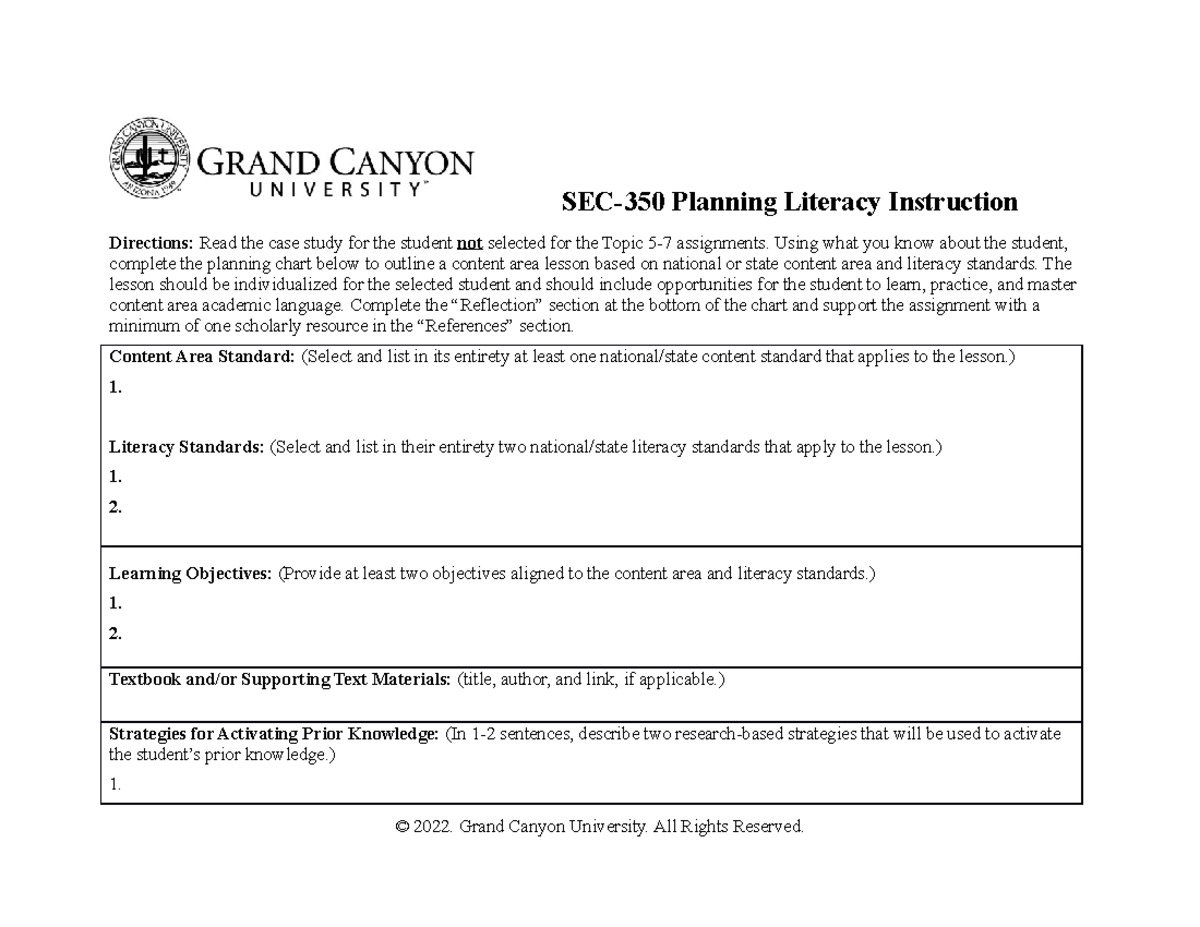 SEC-350 RS T8 SEC 350 Planning Literacy Instruction - SEC-350 Planning ...