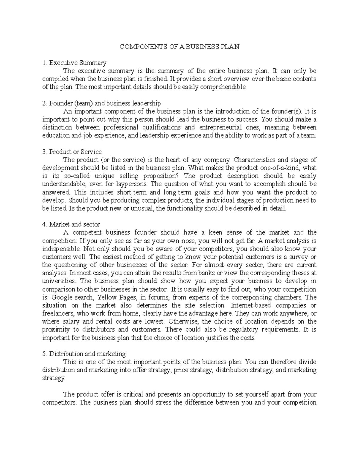 Components OF A Business PLAN - COMPONENTS OF A BUSINESS PLAN Executive ...