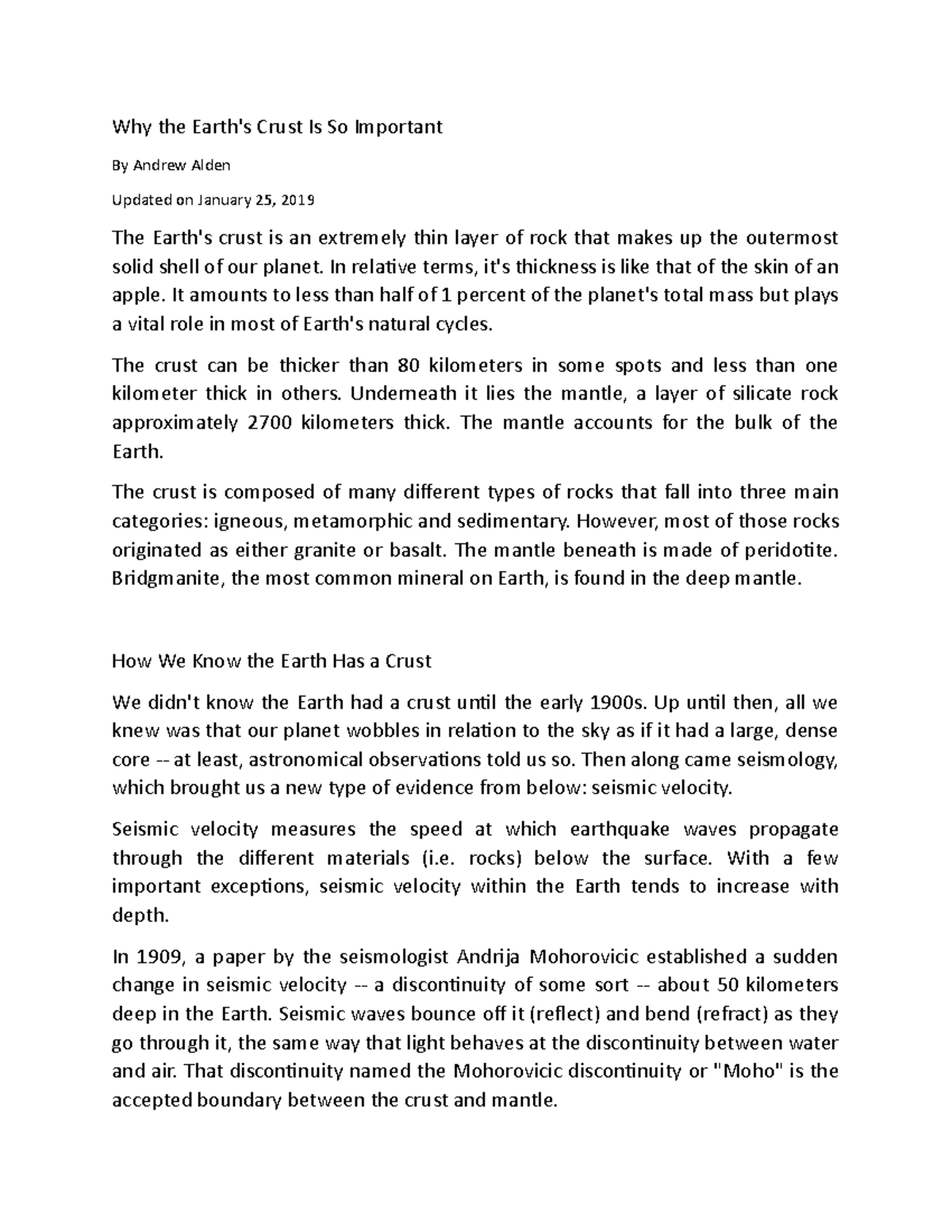 Hezekiah Dawkins - article on earth's crust - Why the Earth's Crust Is ...