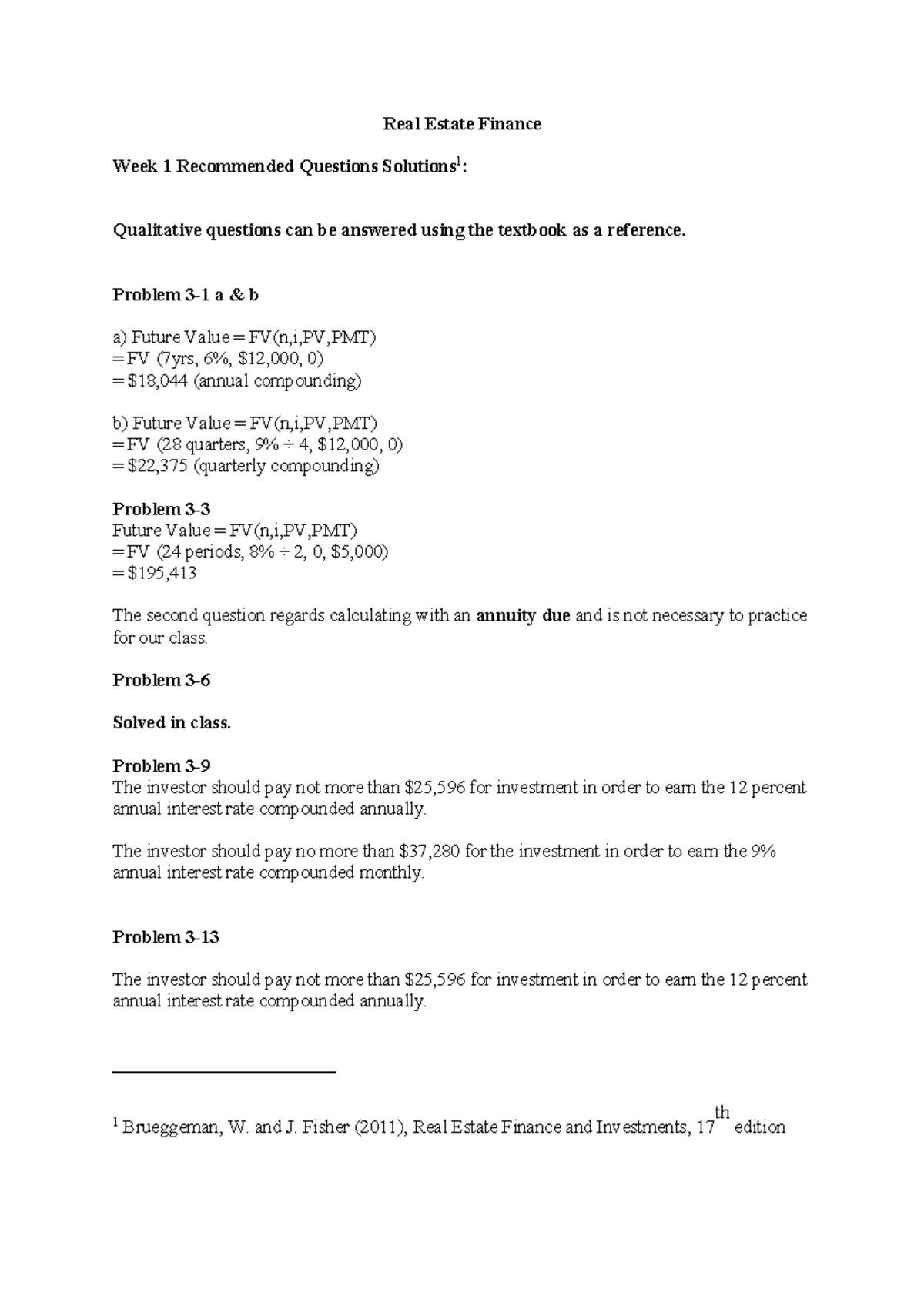 Week1 2023 Solutions - Real Estate Finance Week 1 Recommended Questions ...