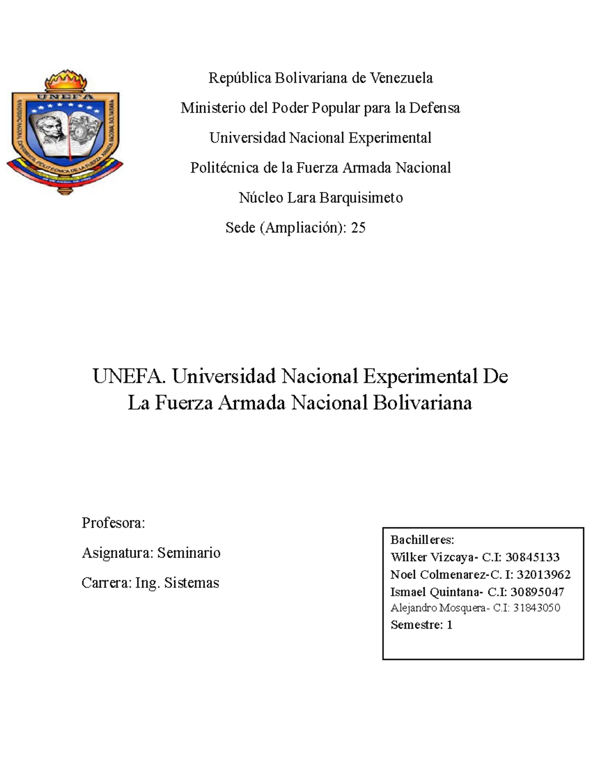 Unefa trabajo Seminario - República Bolivariana de Venezuela Ministerio ...