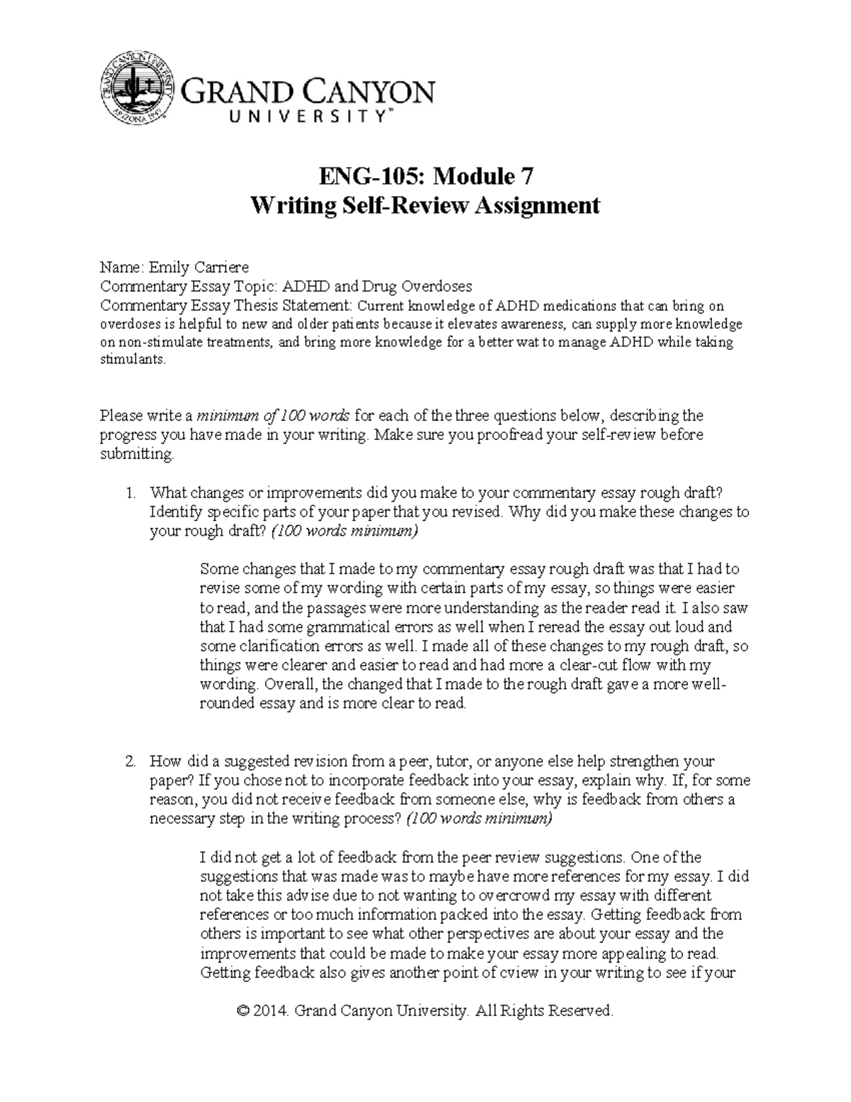 ENG105 Self Review Assignment - ENG-105: Module 7 Writing Self-Review ...