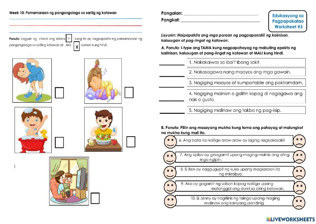 Q2 - WORKSHEETS - Week 10: Pamamaraan ng pangangalaga sa sarilig ng ...