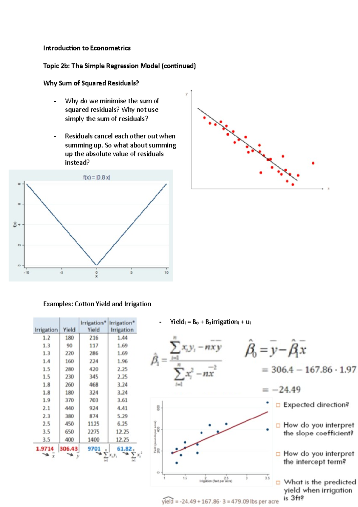 Topic 2b Introducion To Econometrics Topic 2b The Simple Regression Model Coninued Why Sum