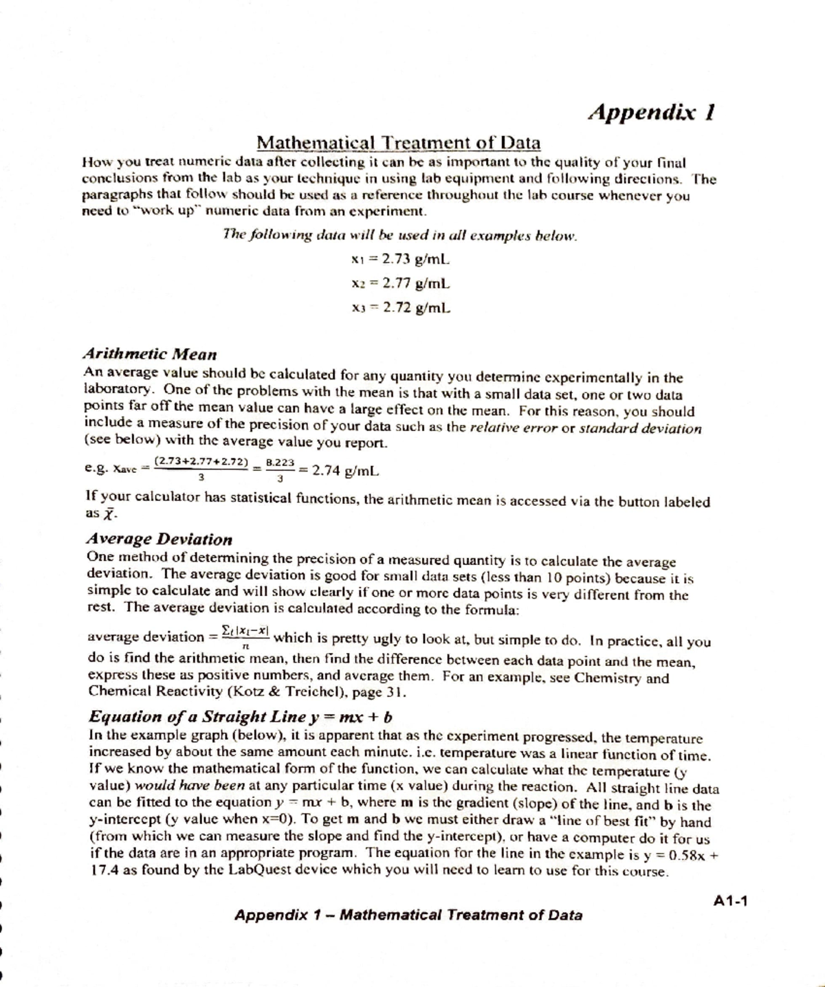 Lab 10: Volta's Legacy - Appendix I Mathematical Treatment of Data How you treat numeric data ...