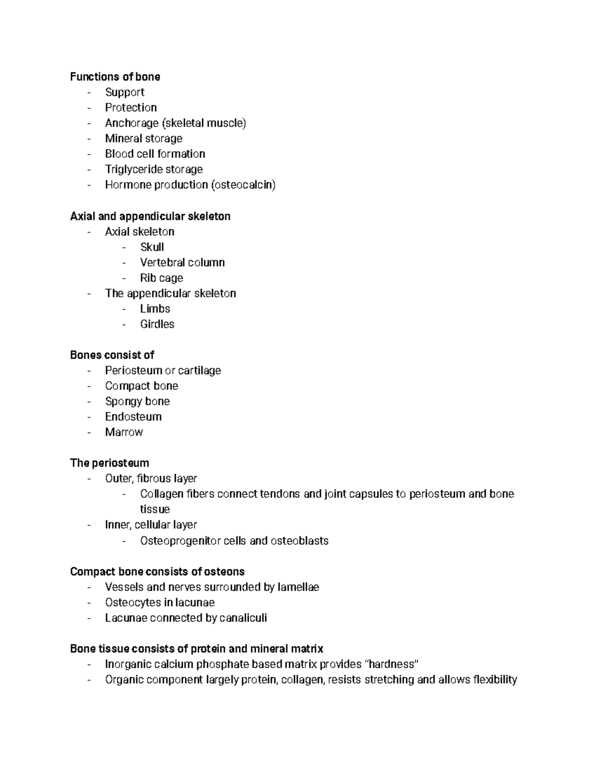 Supportive connective tissue lecture notes - Functions of bone ...