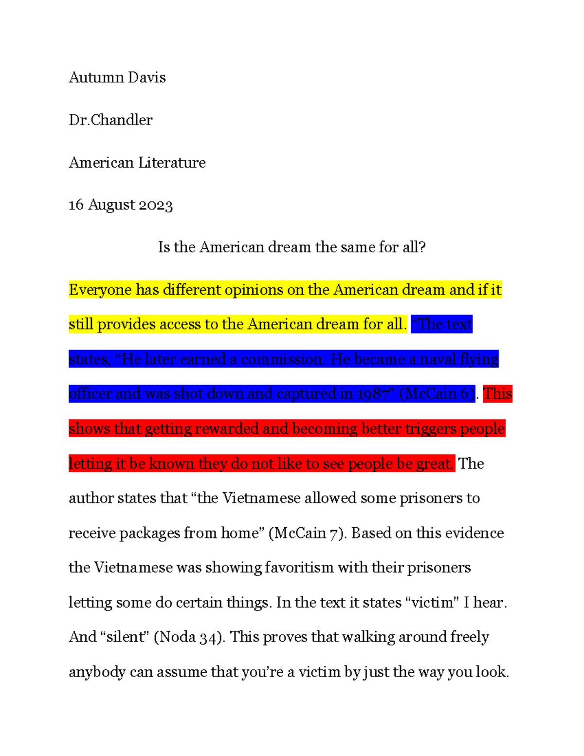 America's Promise body paragraph - Autumn Davis Dr American Literature ...