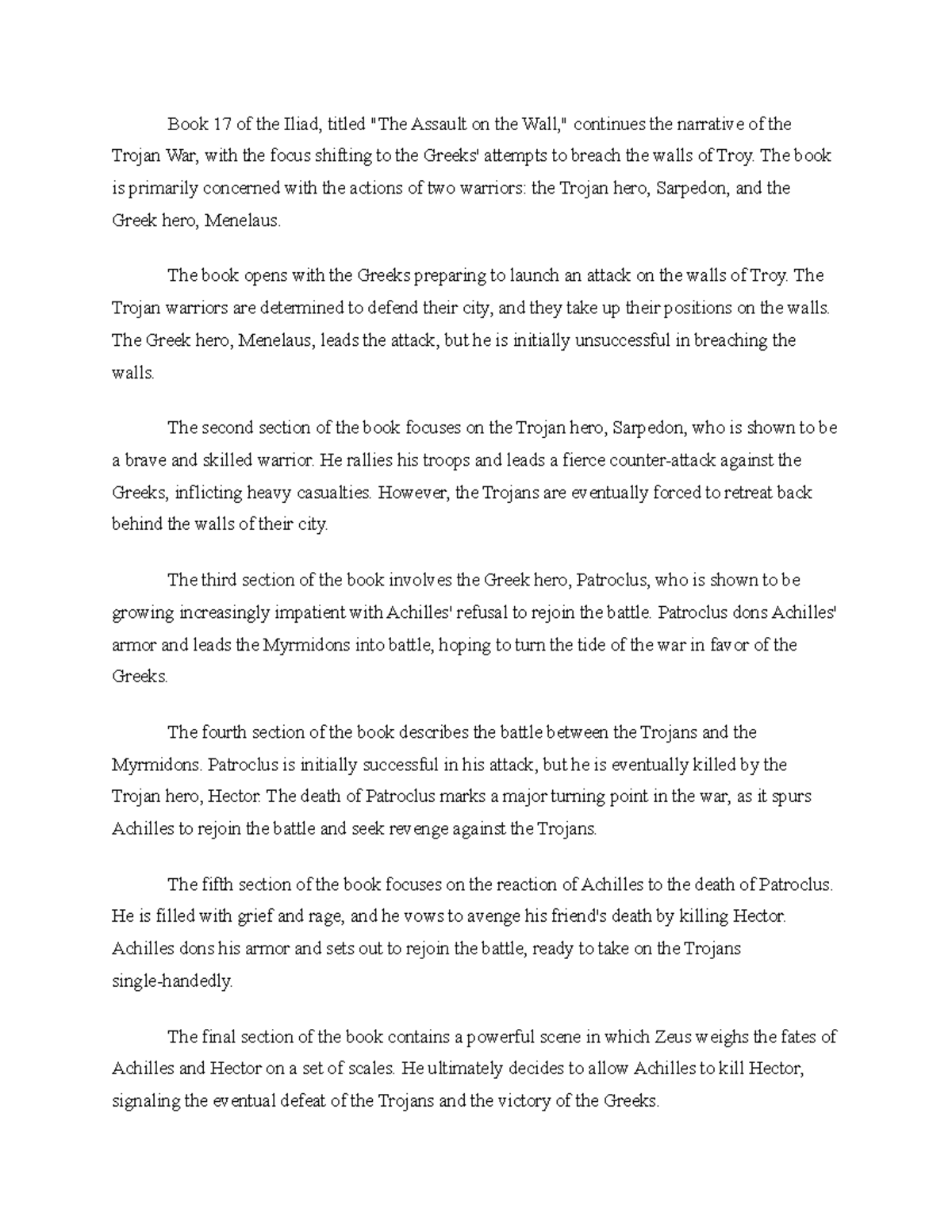 Book 17 of the Iliad Plot Summary - Book 17 of the Iliad, titled "The ...