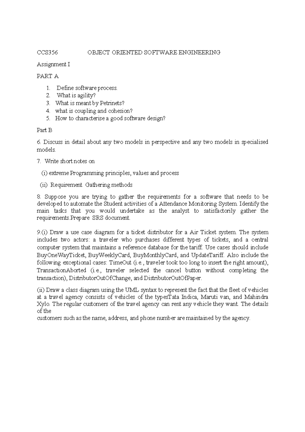 Assignment 1 - CCS356 OBJECT ORIENTED SOFTWARE ENGINEERING Assignment I ...
