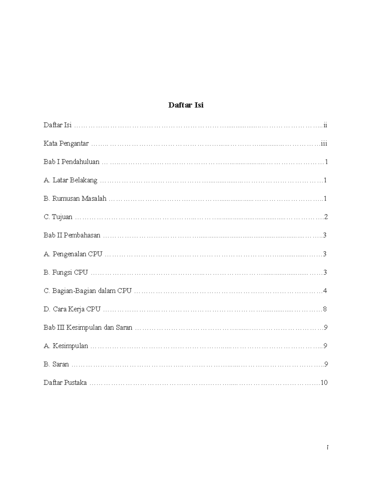 Tugas Organisasi Sistem Komputer CPU - Daftar Isi Daftar Isi - Studocu