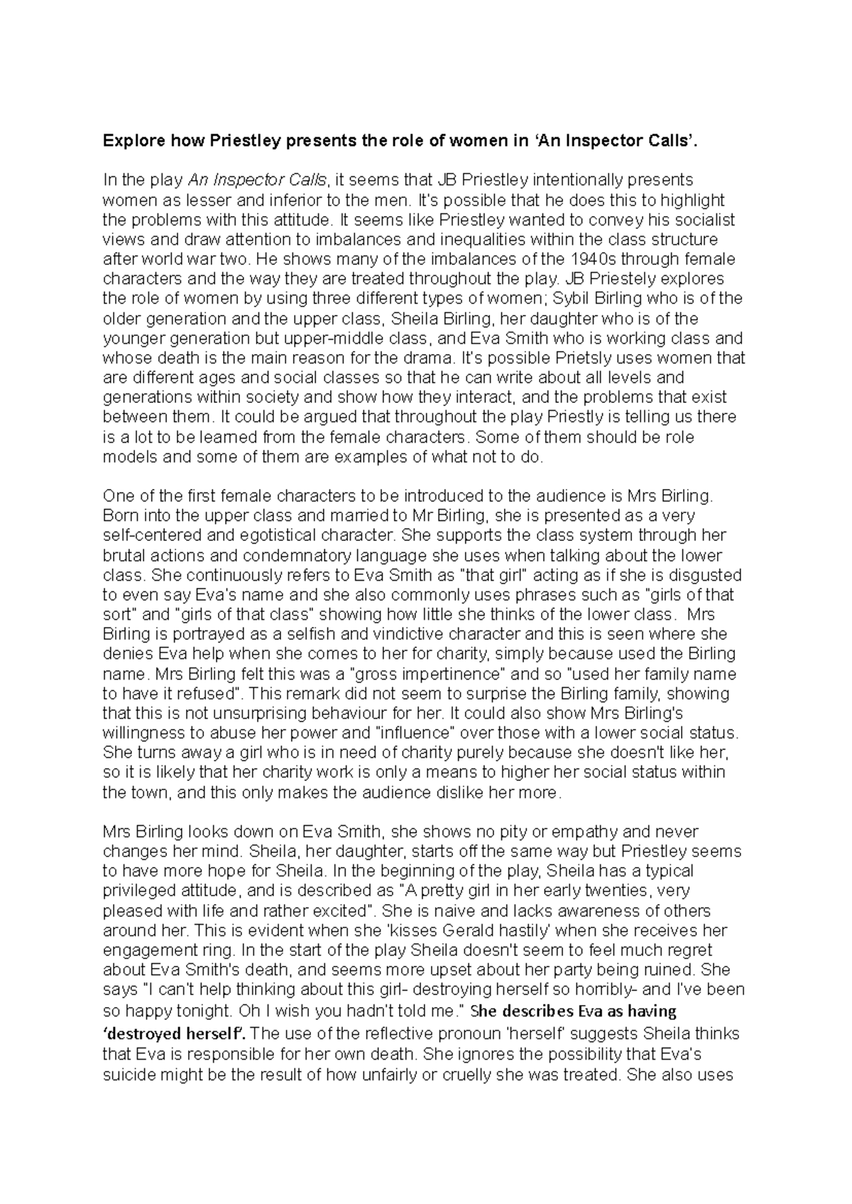 [ Coursework D2 ] Explore how Priestley presents the role of women in ...