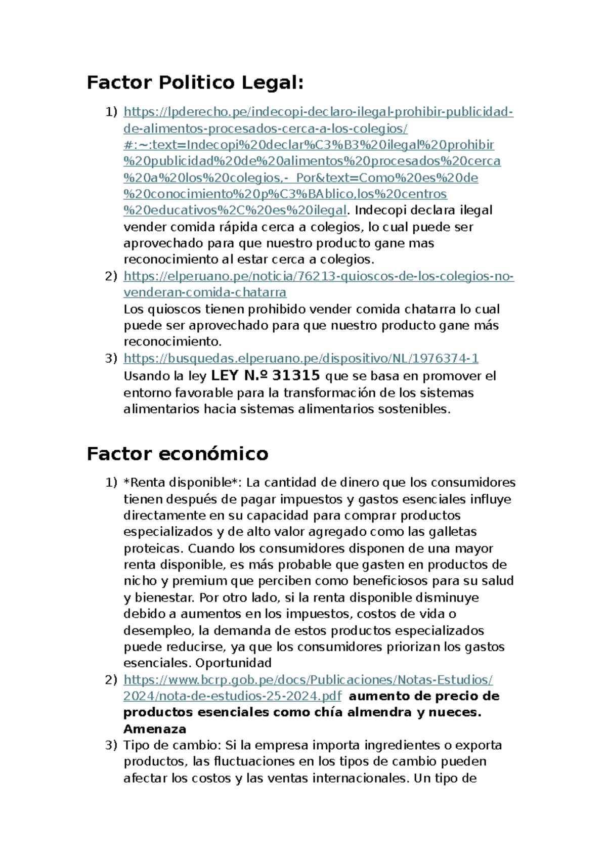 Peste Analisis DE Entorno DE Negocios - Factor Politico Legal: 1) - Studocu