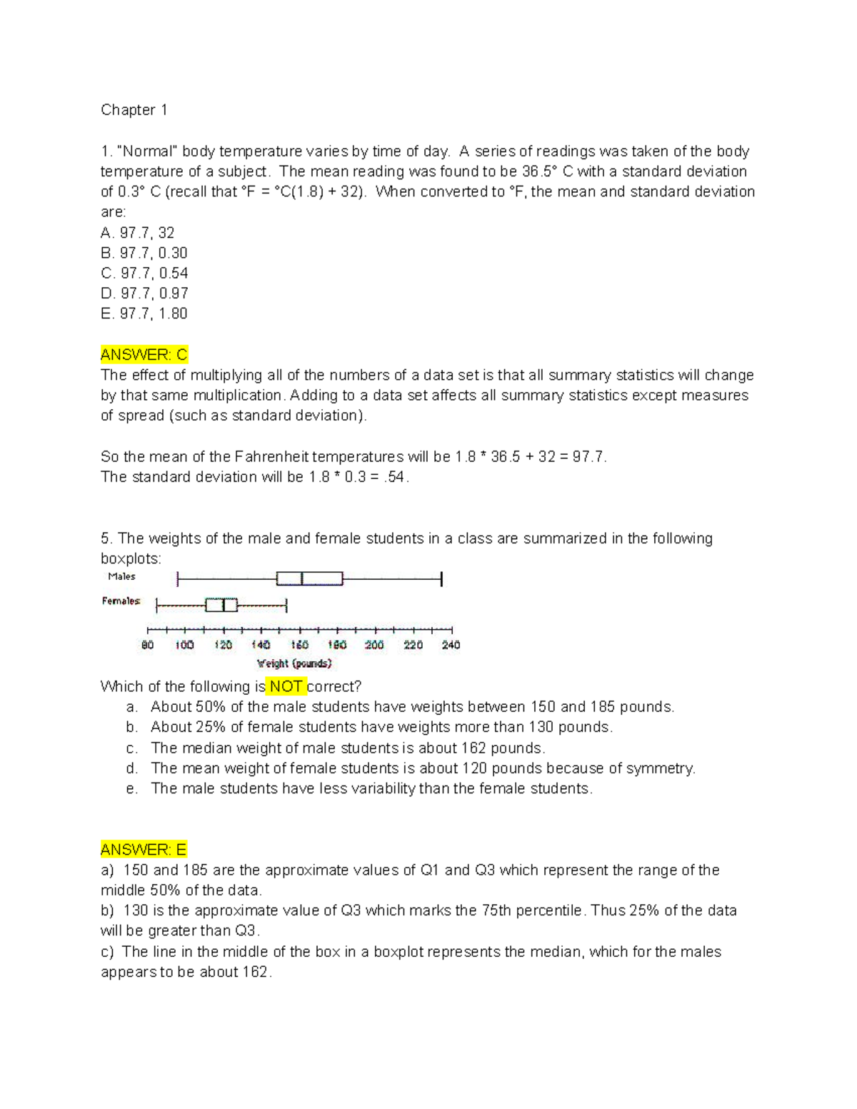Stats Questions - Chapter 1 “Normal” body temperature varies by time of ...