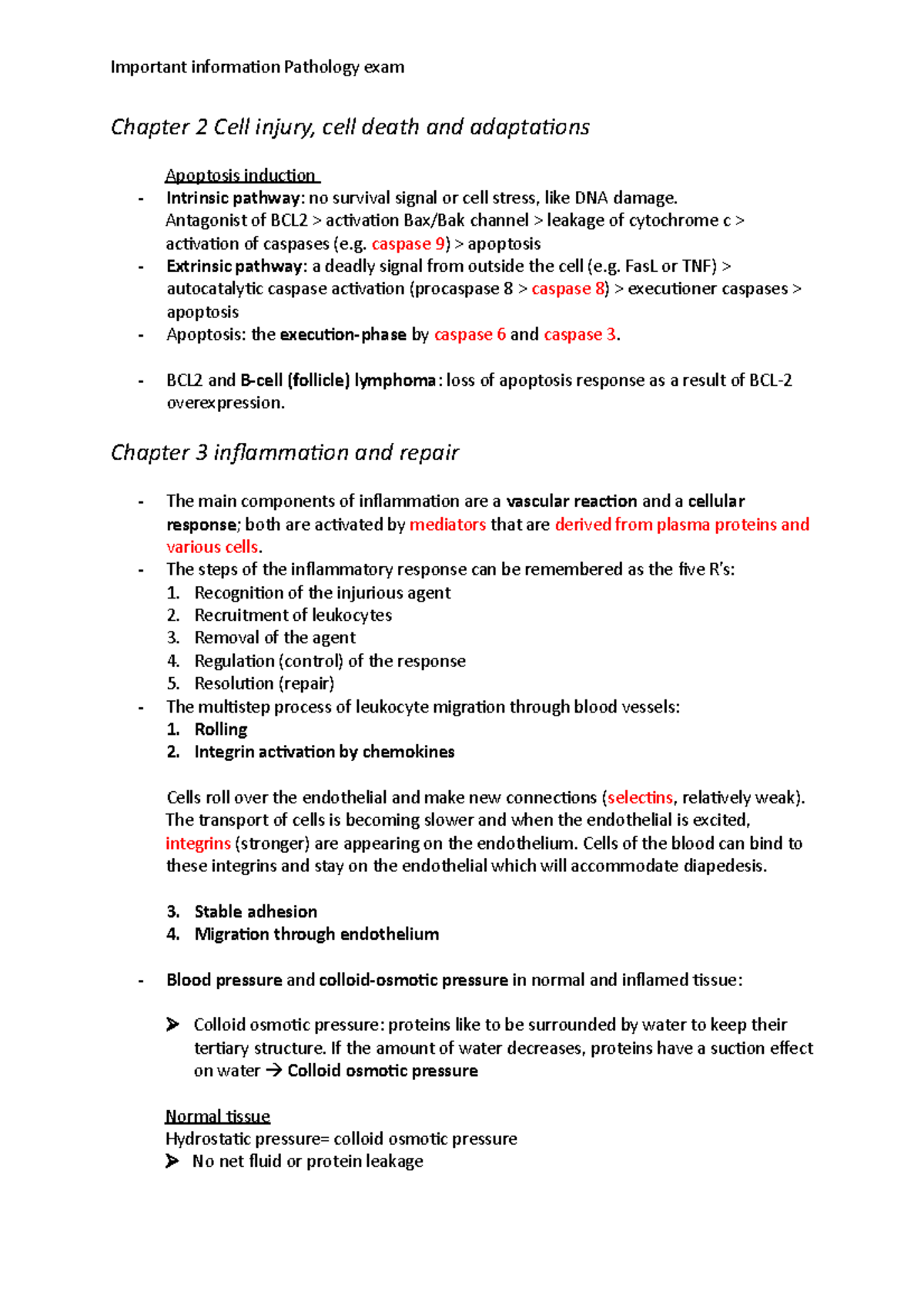 Patho belangrijke info - Chapter 2 Cell injury, cell death and ...