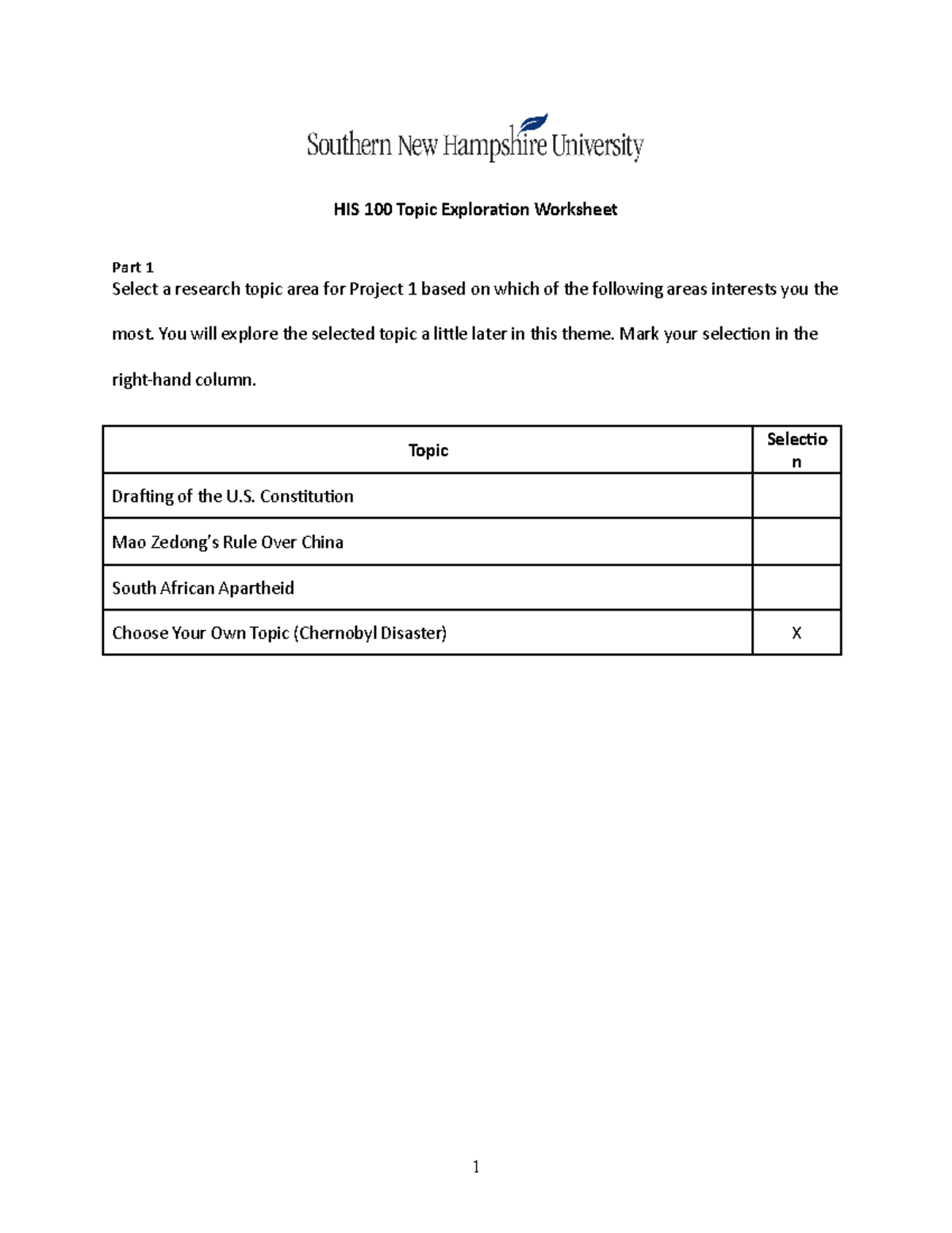 HIS 100 Topic Exploration Worksheet - HIS 100 Topic Exploration ...