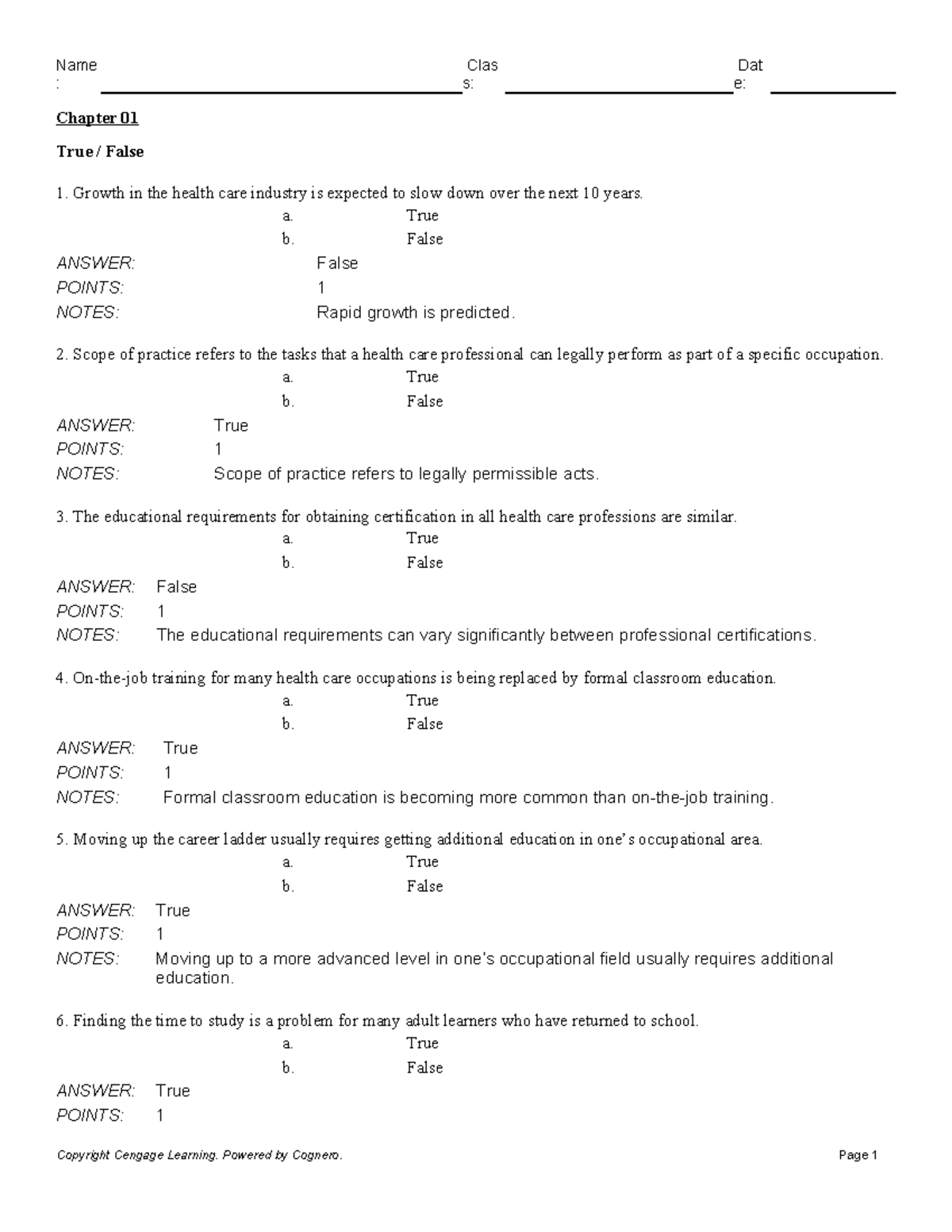 9781305574779 Test Bank Chapter 01 - : s: e: Chapter 01 True / False 1 ...