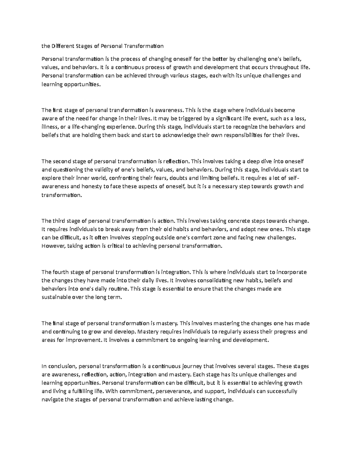 The Different Stages of Personal Transformation - the Different Stages ...