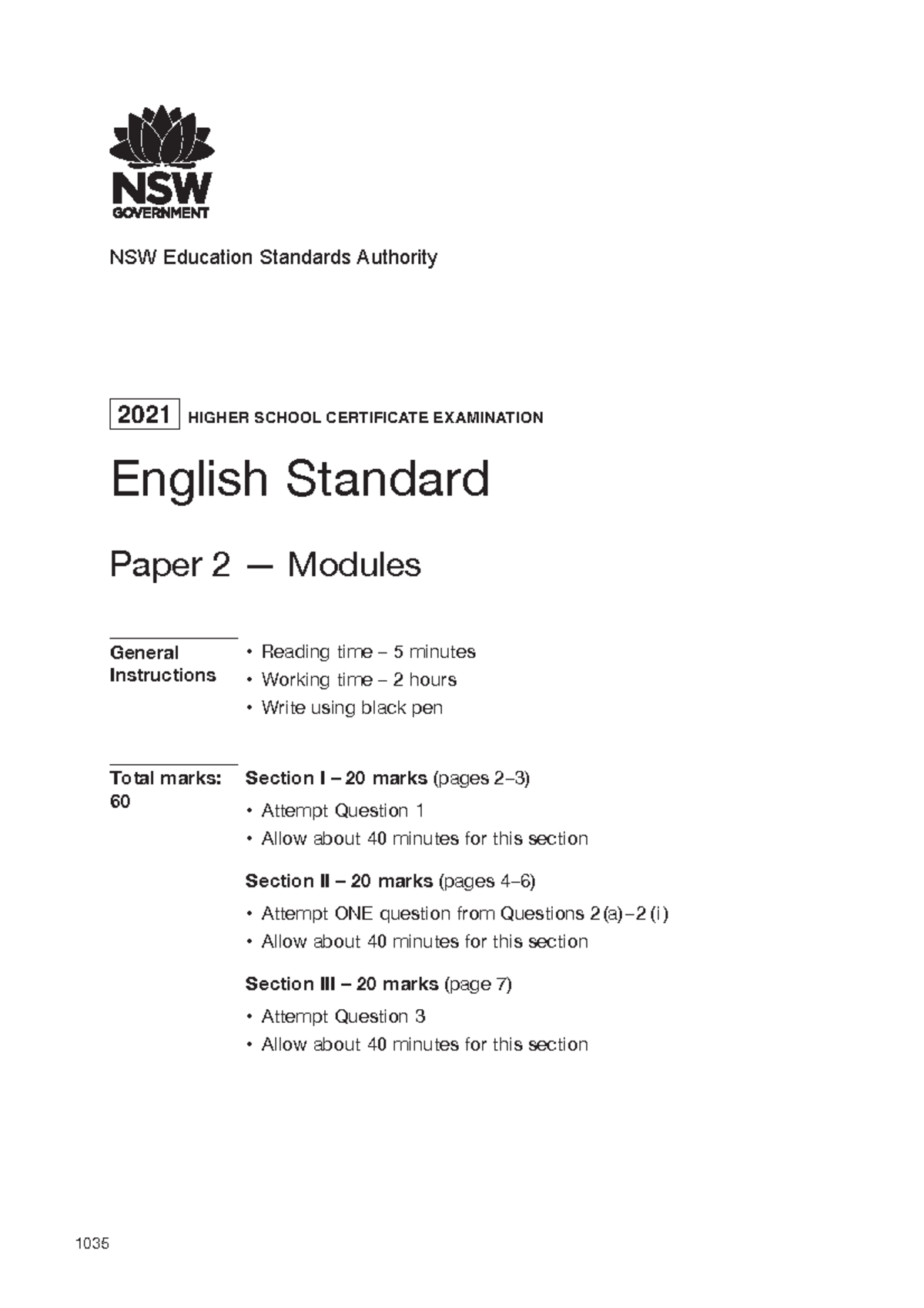 2021 english std paper - NSW Education Standards Authority 2021 HIGHER ...