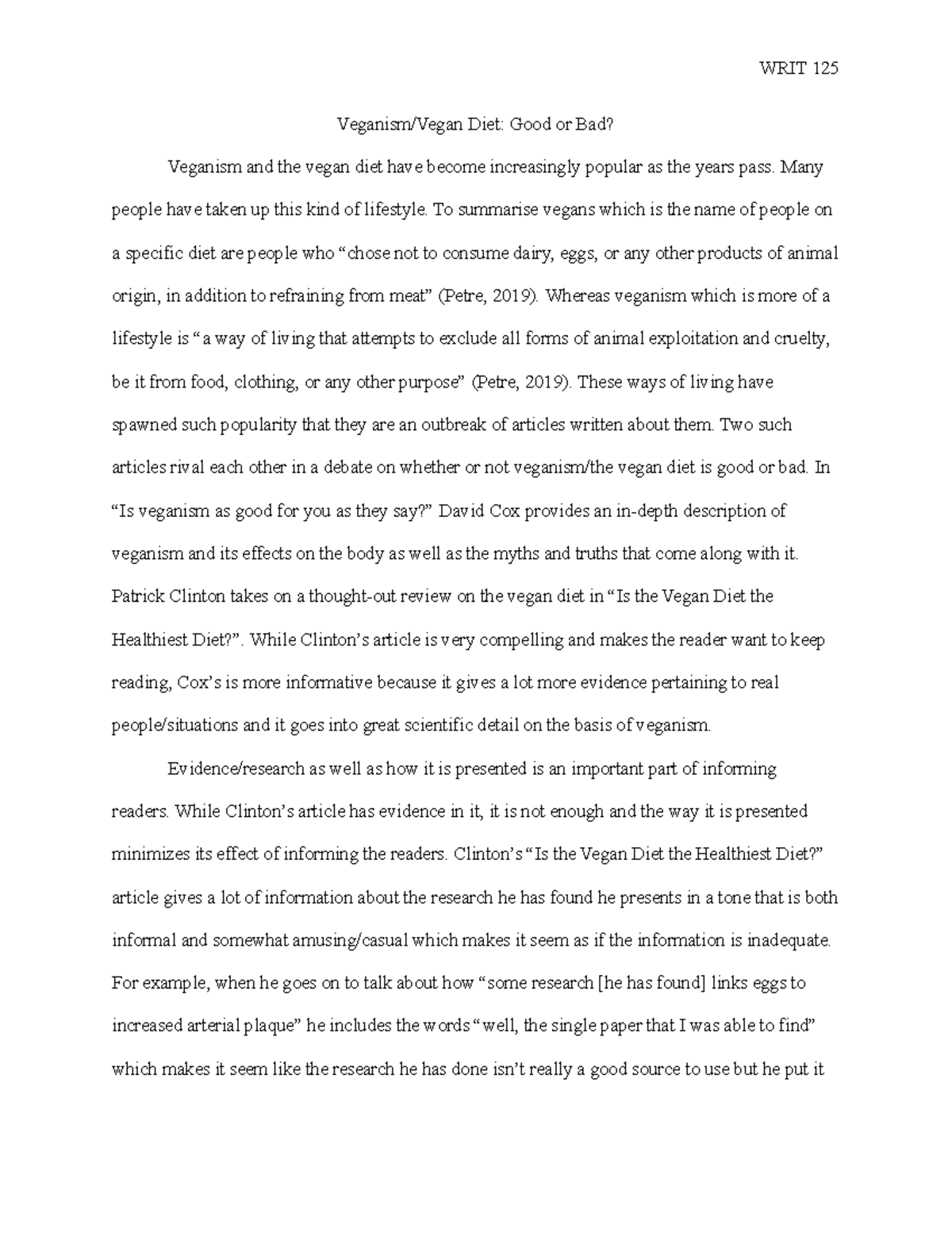 WRIT125Assignment 4 - Compare and Contrast Essay of Two Articles about ...