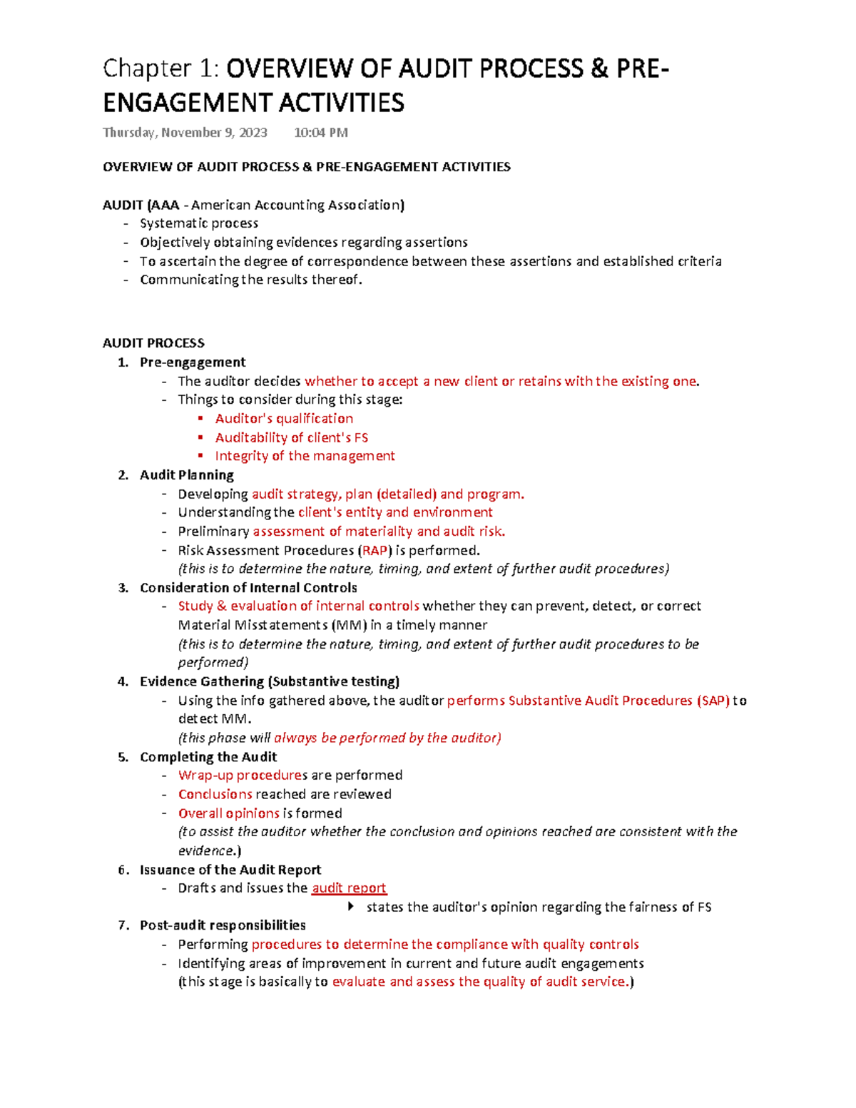 ACC 140-CHAP1 - This lecture notes contains summary of the audit ...