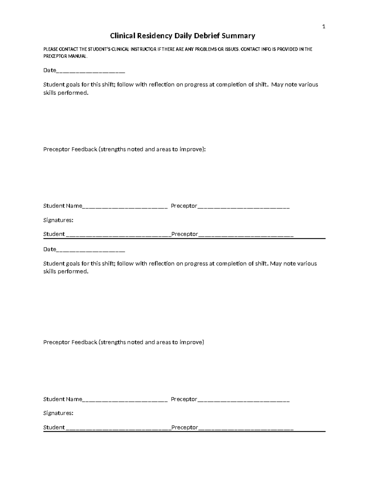 Daily Debrief Summary without skills - Clinical Residency Daily Debrief ...