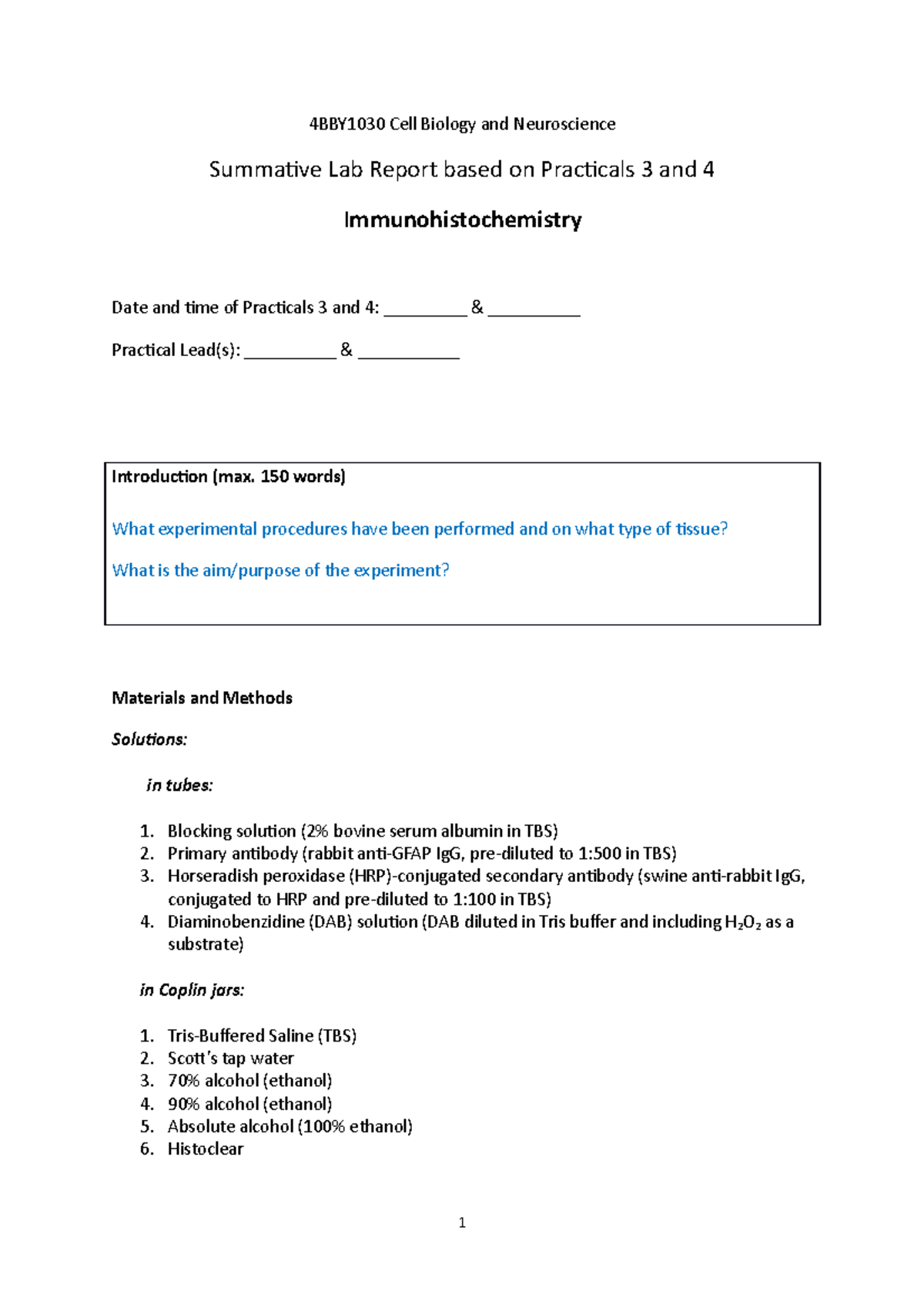 4BBY1030 Summative Lab Report Proforma - 4BBY1060 - KCL - Studocu